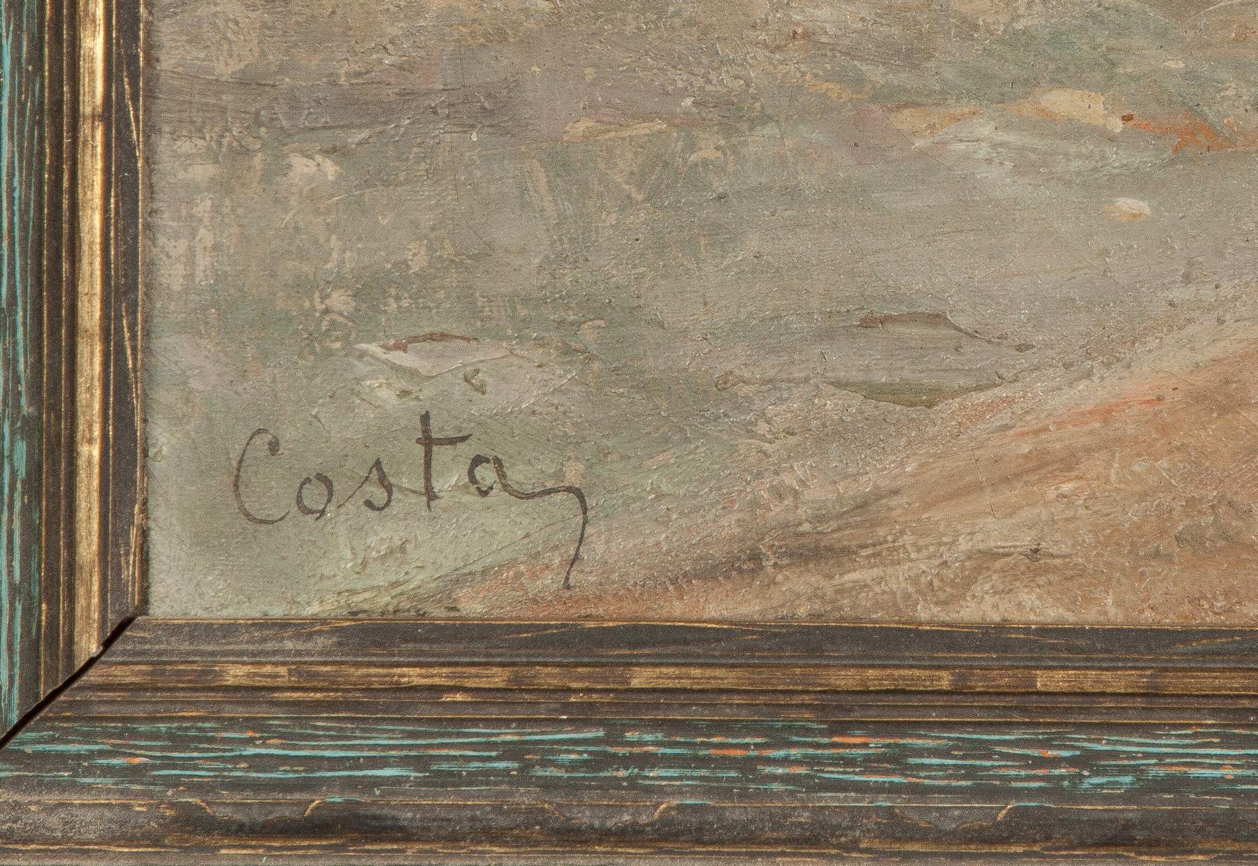 Emmanuele Costa (Italian, 1875-1959) Painting of Boats in harbor ...