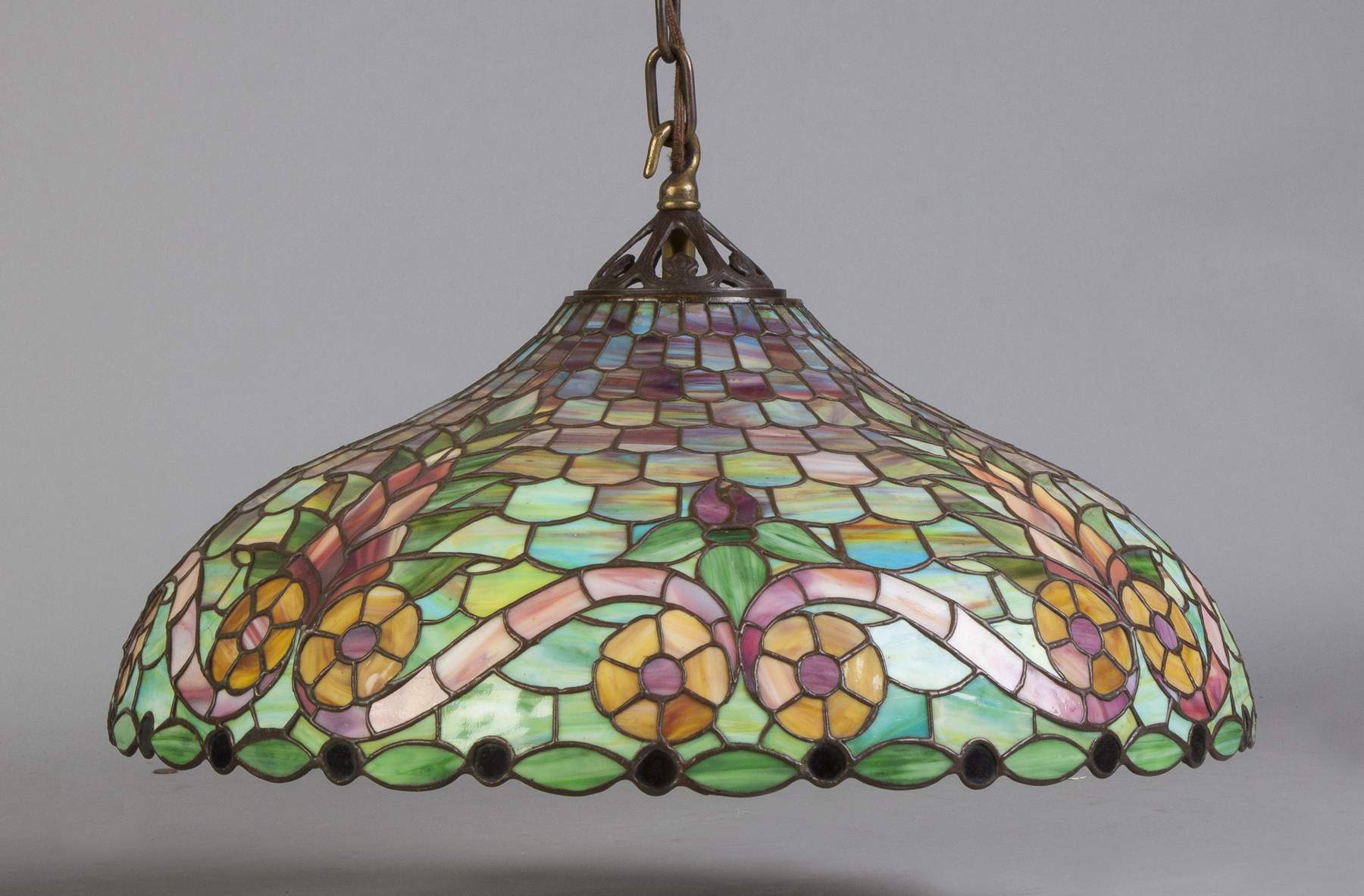 Signed Handel Leaded Glass Hanging Fixture | Cottone Auctions