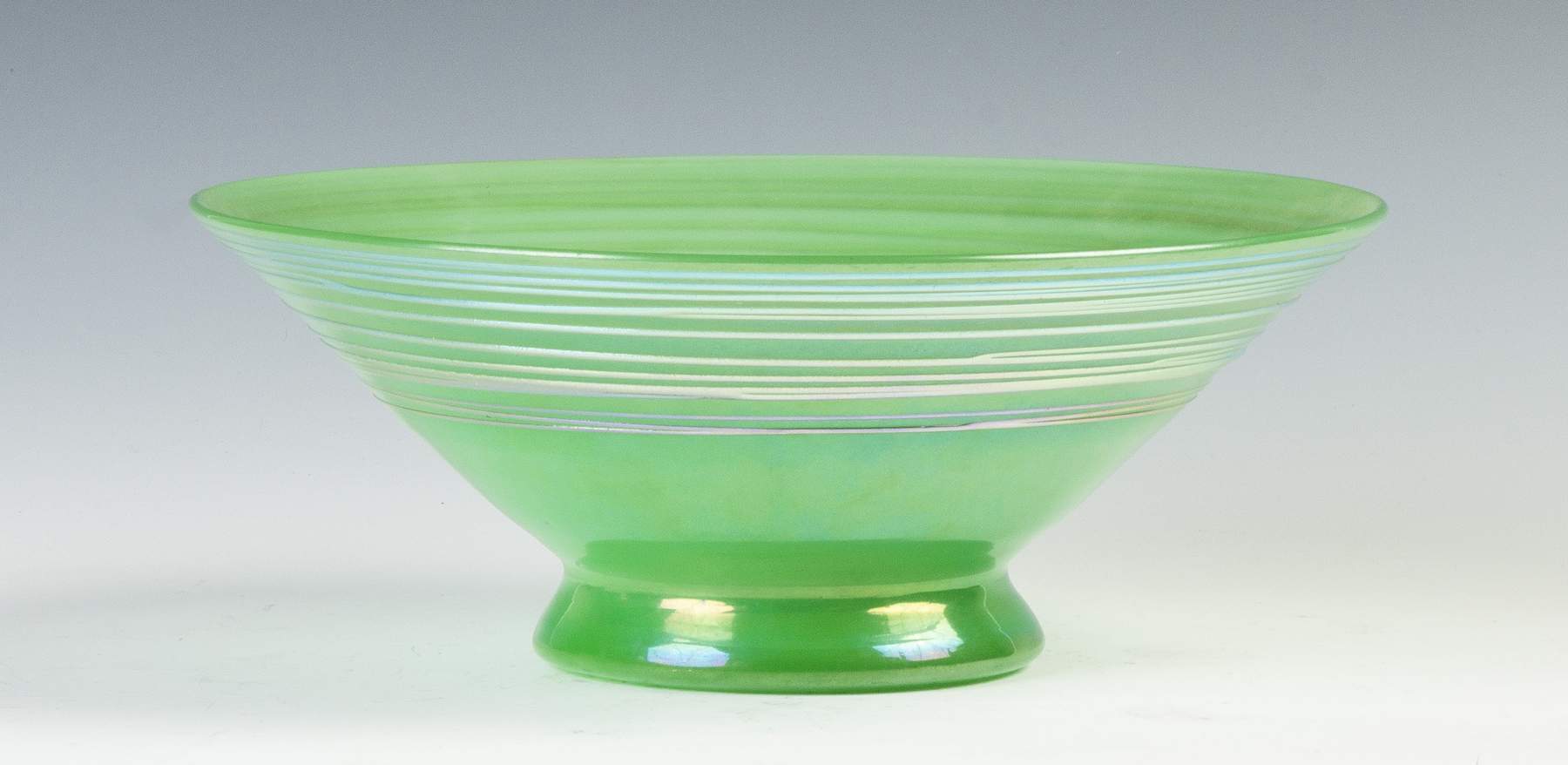 Steuben Iridised Green Jade Bowl with Applied Gold Aurene Threaded ...