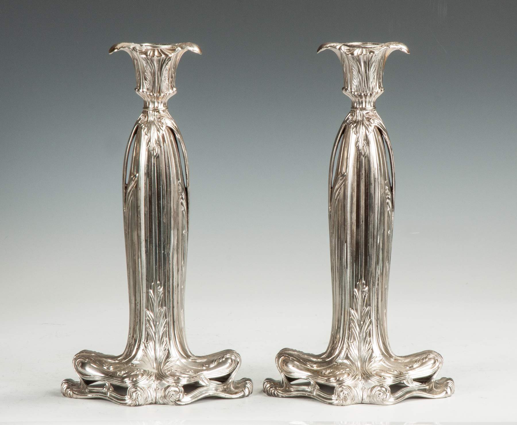 Pairpoint Silver Plate Art Nouveau Style Candlesticks | Cottone Auctions