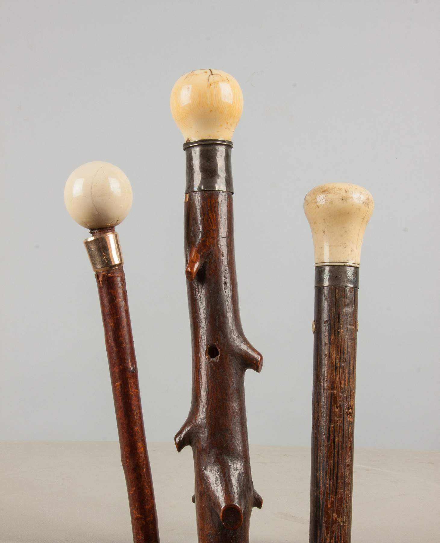Three Rustic Wood Canes with Rounded Handles | Cottone Auctions