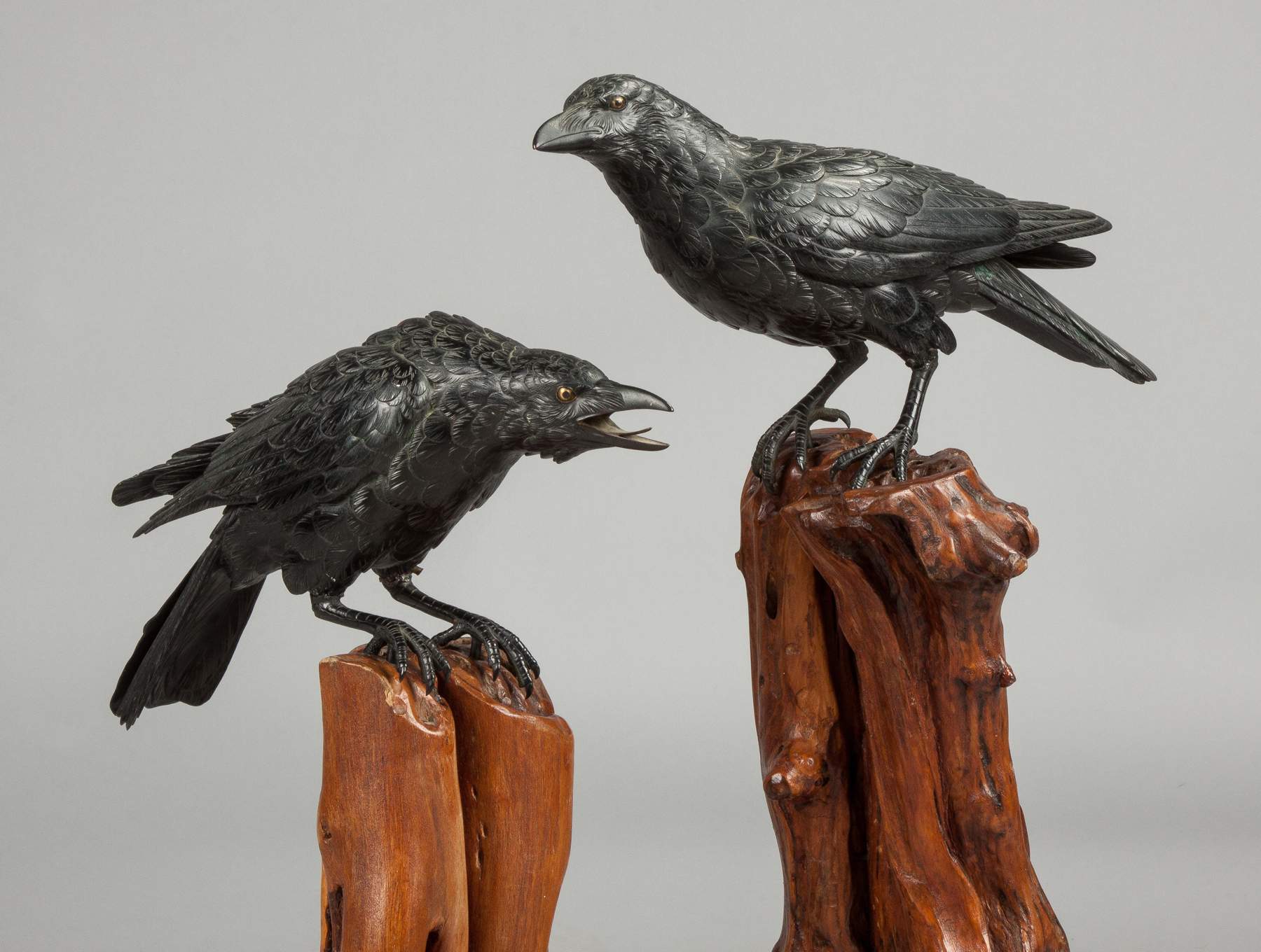 Pair of Japanese Bronze Crows | Cottone Auctions