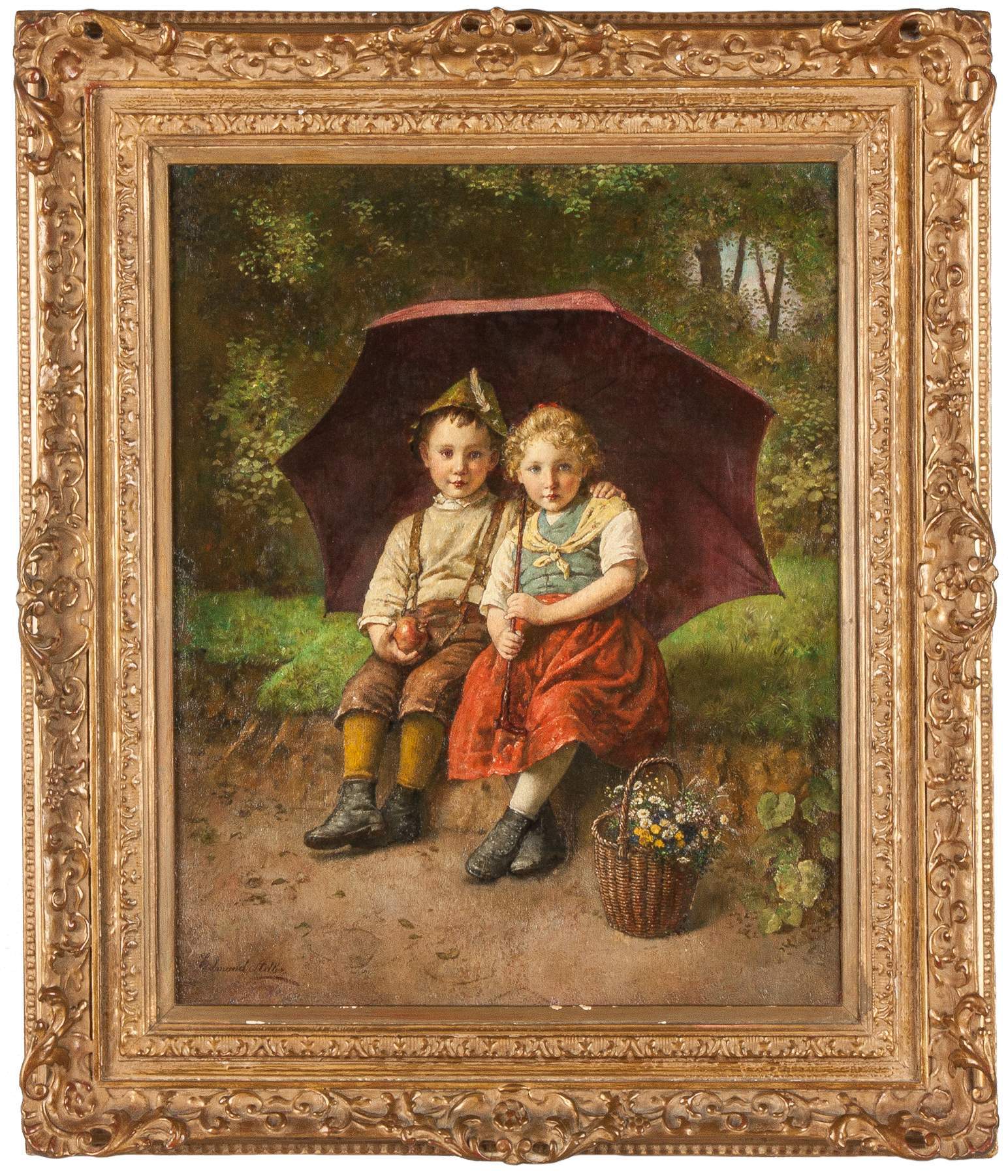 Edmund Adler (German/Austrian, 1876 - 1965) Children Under Umbrella ...