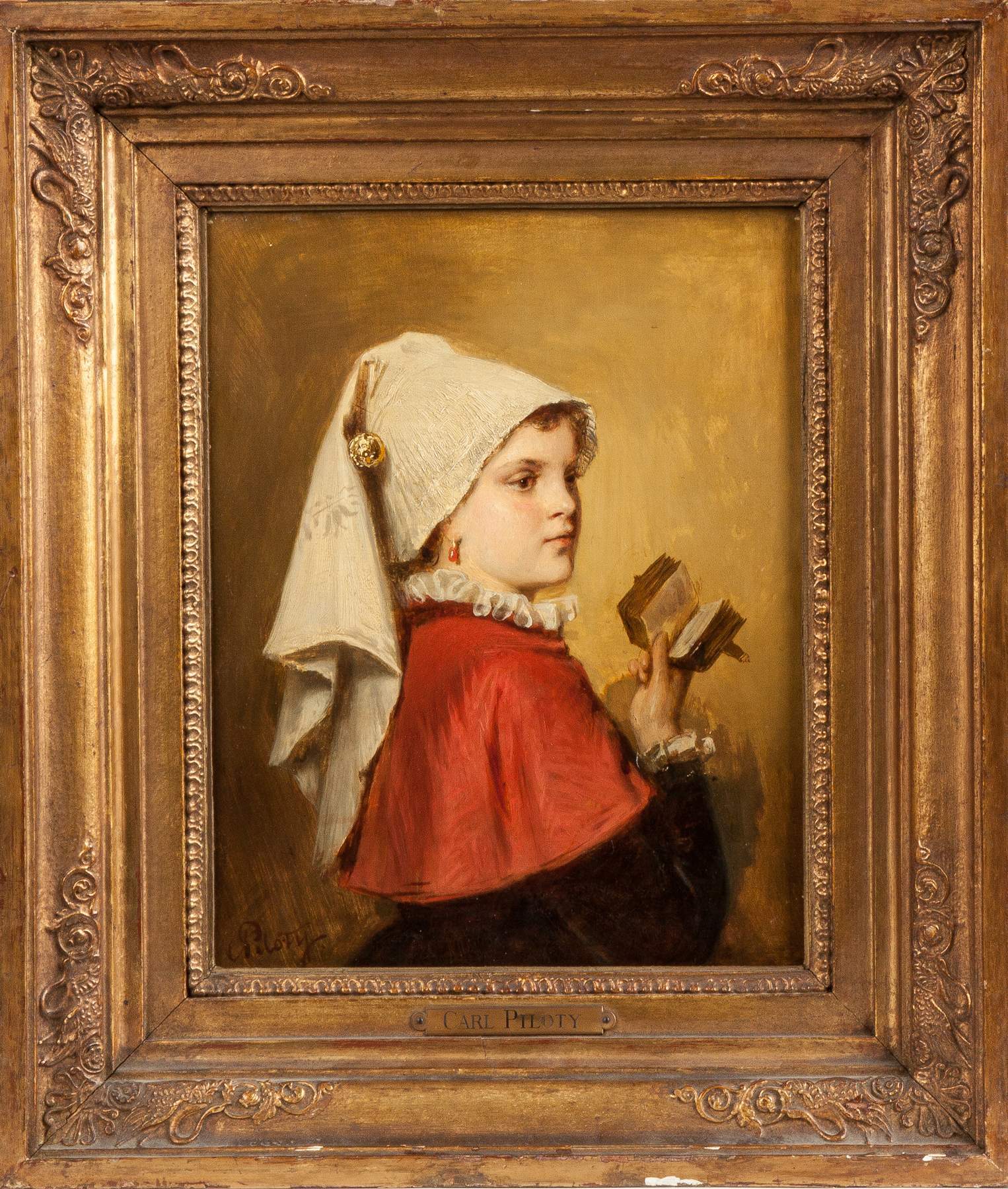 Karl Von Piloty (German, 1826-1886) Young Girl with Book | Cottone Auctions