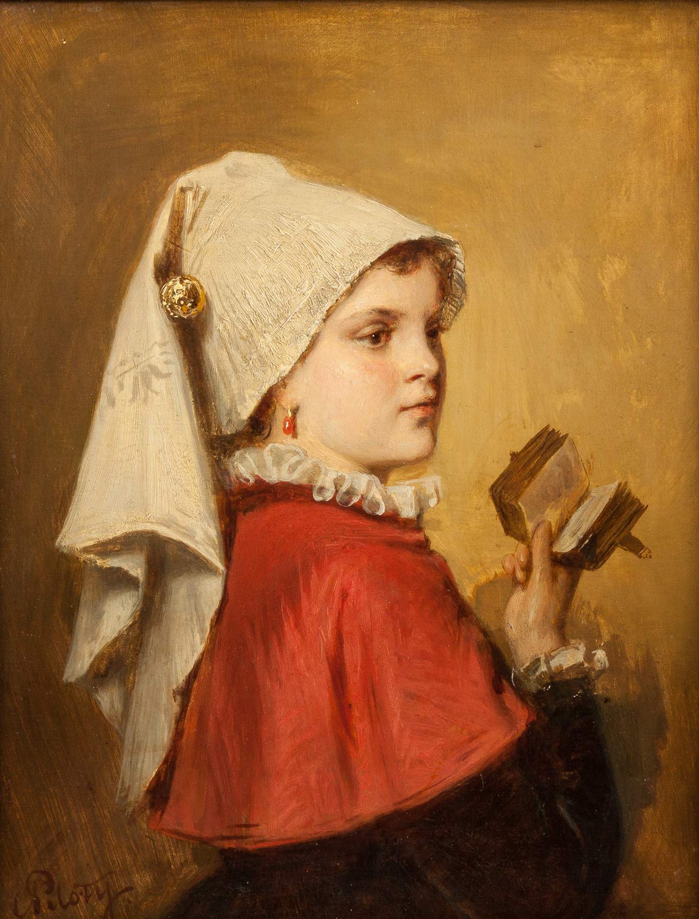 Karl Von Piloty (German, 1826-1886) Young Girl with Book | Cottone Auctions
