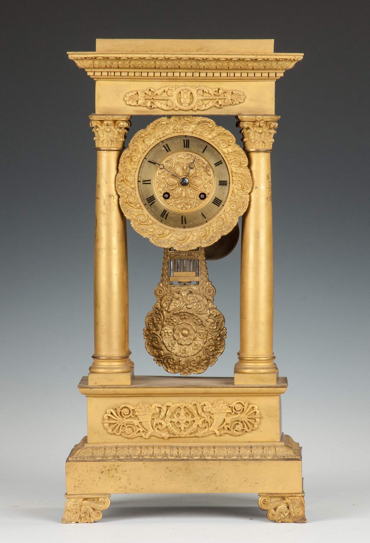 French Gilt Bronze Portico Clock | Cottone Auctions