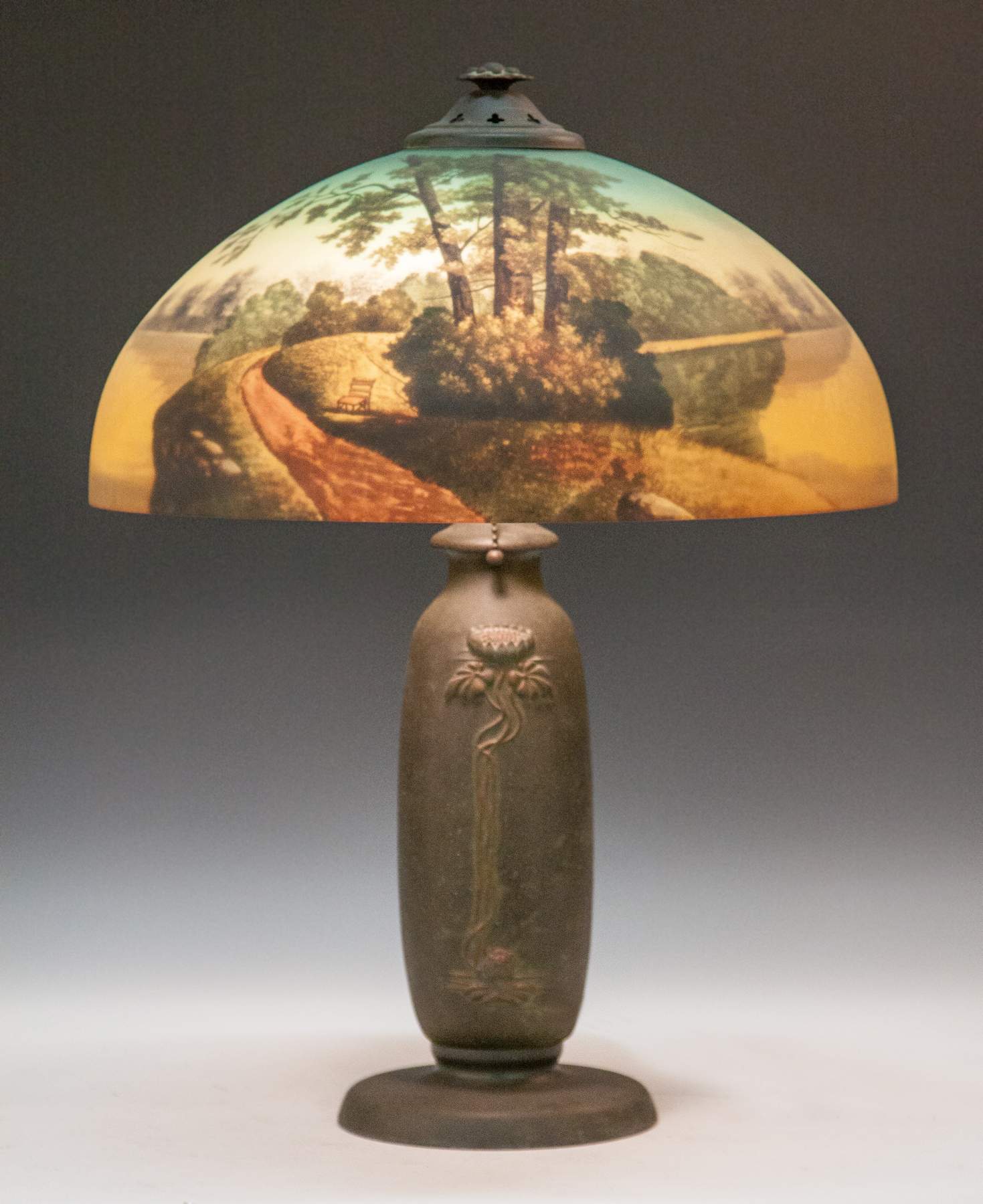 Phoenix Reverse Painted Table Lamp with Landscape | Cottone Auctions