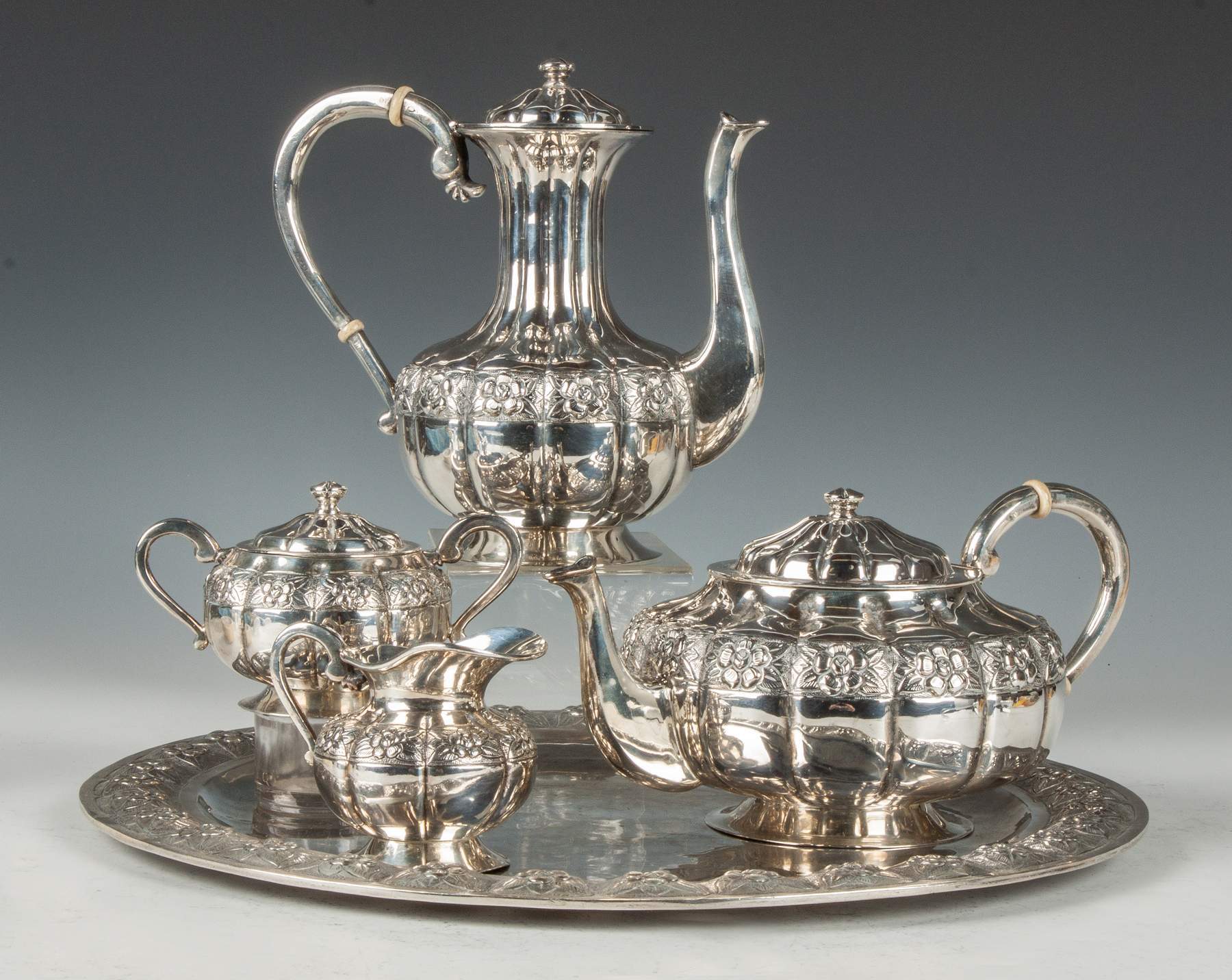 Four Piece Sansborn Mexican Sterling Silver Tea Set with Matching Tray ...