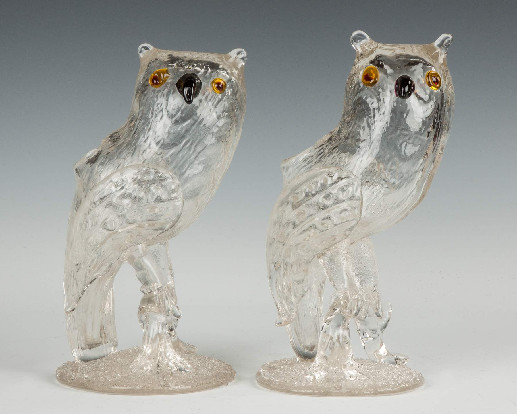 Pair of Blown Glass Owl Vases | Cottone Auctions