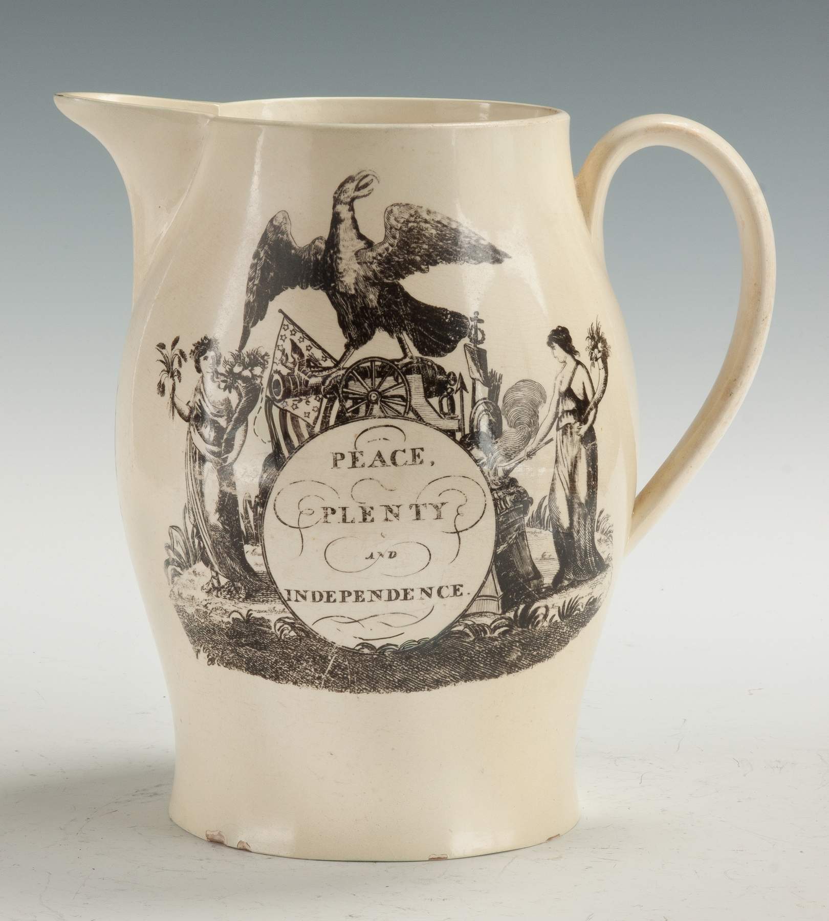 Liverpool Creamware Pitcher "Washington in Glory" & "Peace, Plenty and ...
