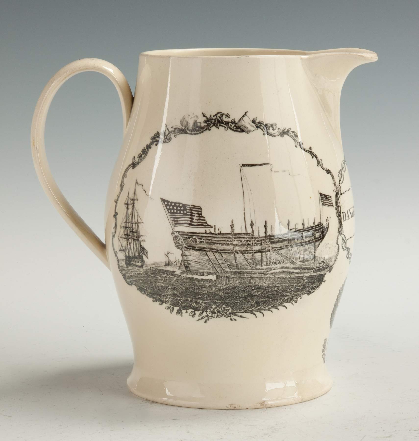 Rare Liverpool Creamware Pitcher "Daniel Webster" | Cottone Auctions