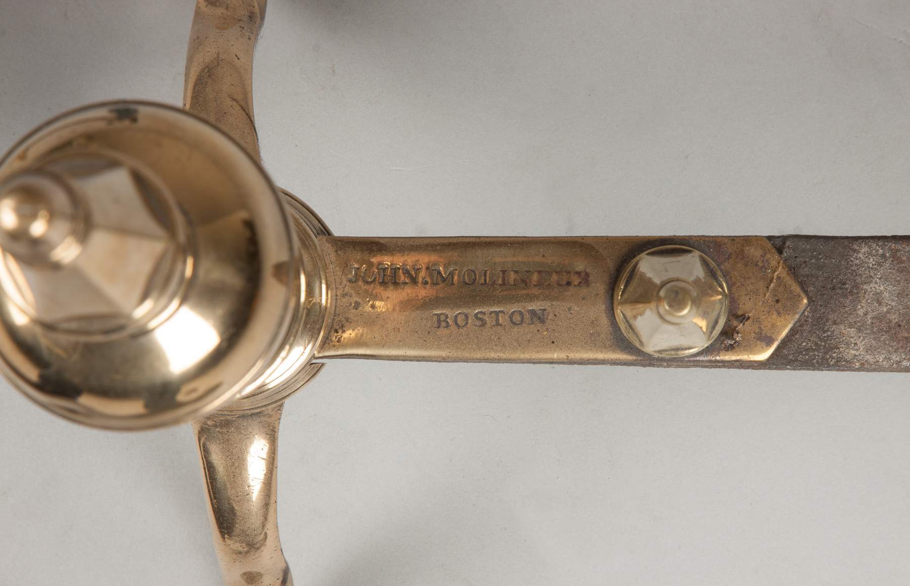 Period John Molineux, Boston, Brass Steeple Top Andirons | Cottone Auctions