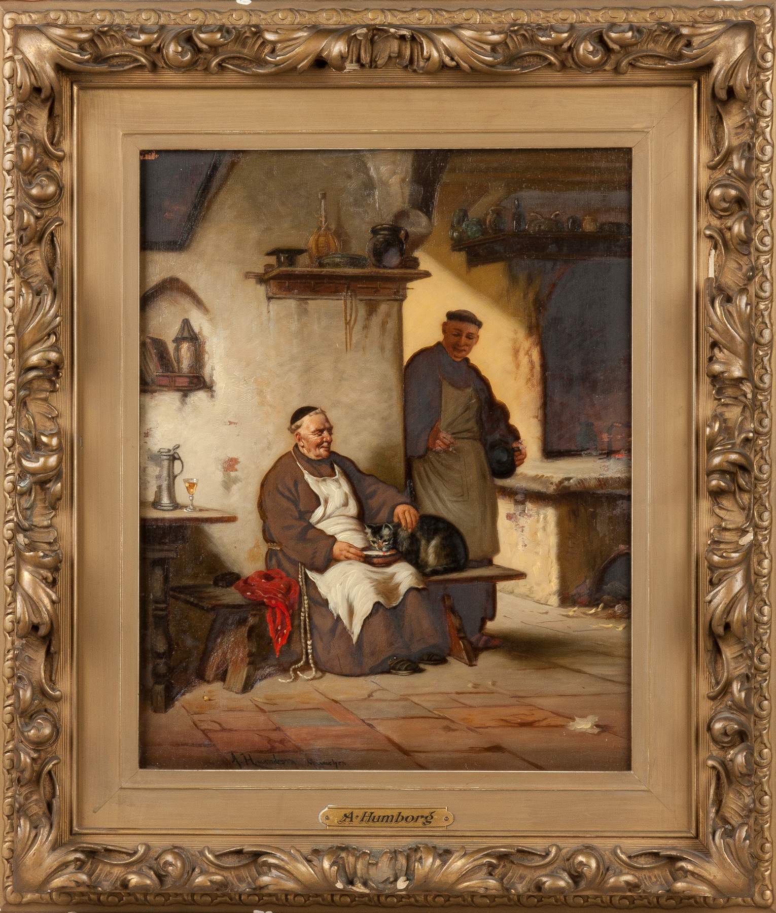 Adolf Humborg (Austrian, 1847-1921) Monk with Kitten | Cottone Auctions