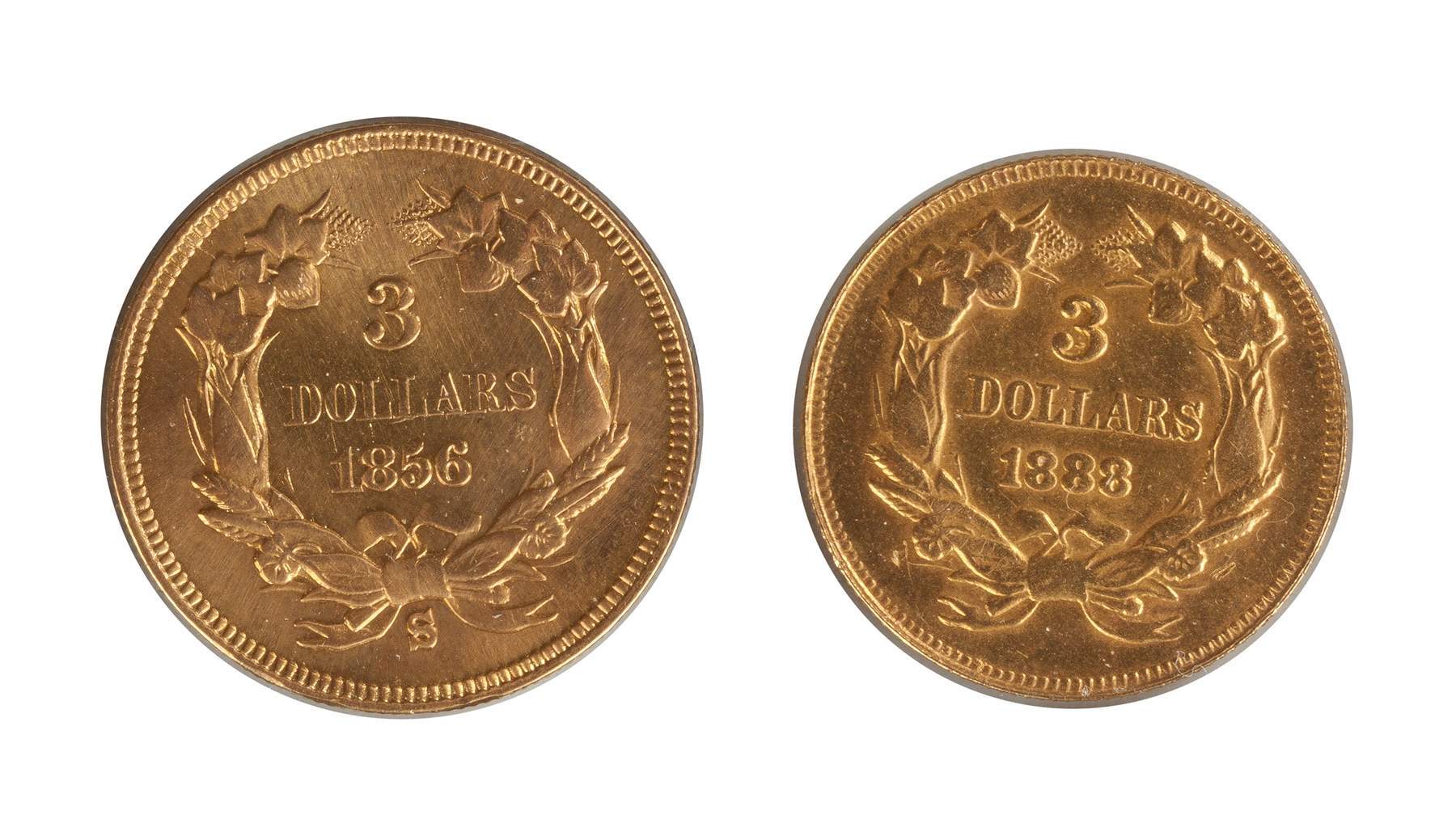 Two Three Dollar Gold Coins | Cottone Auctions