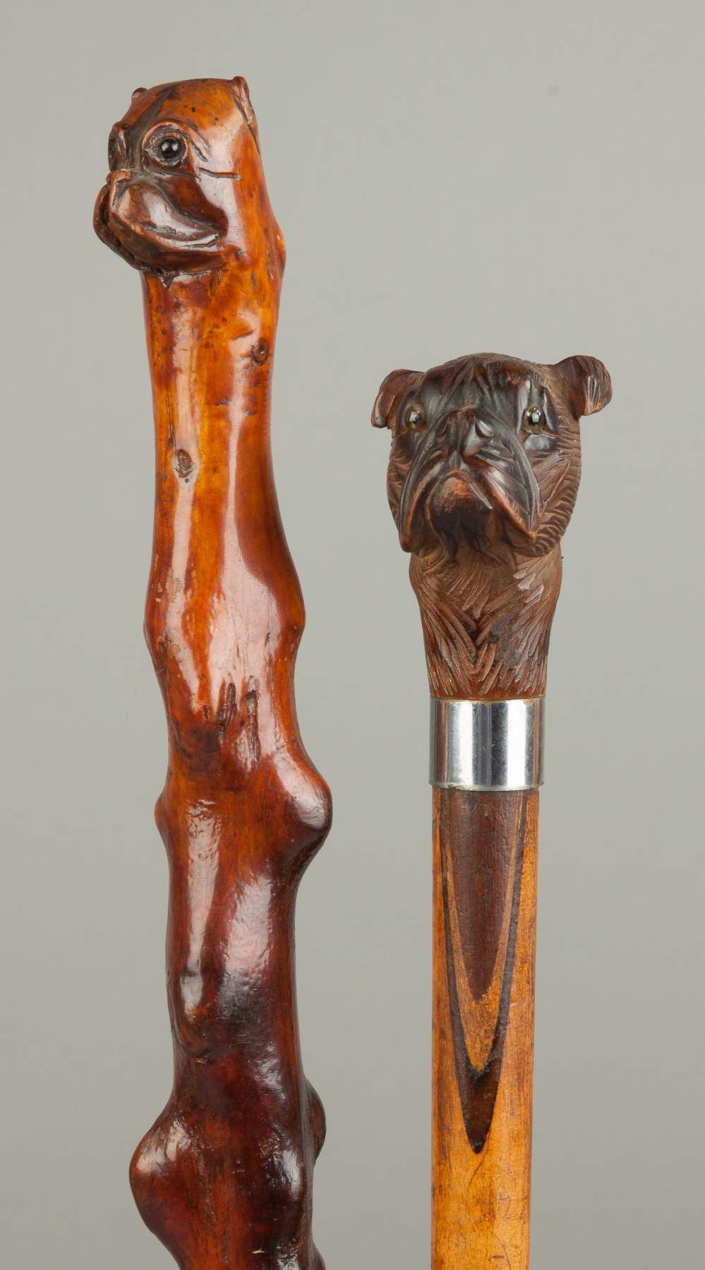 Two Vintage Carved Dog Head Canes | Cottone Auctions