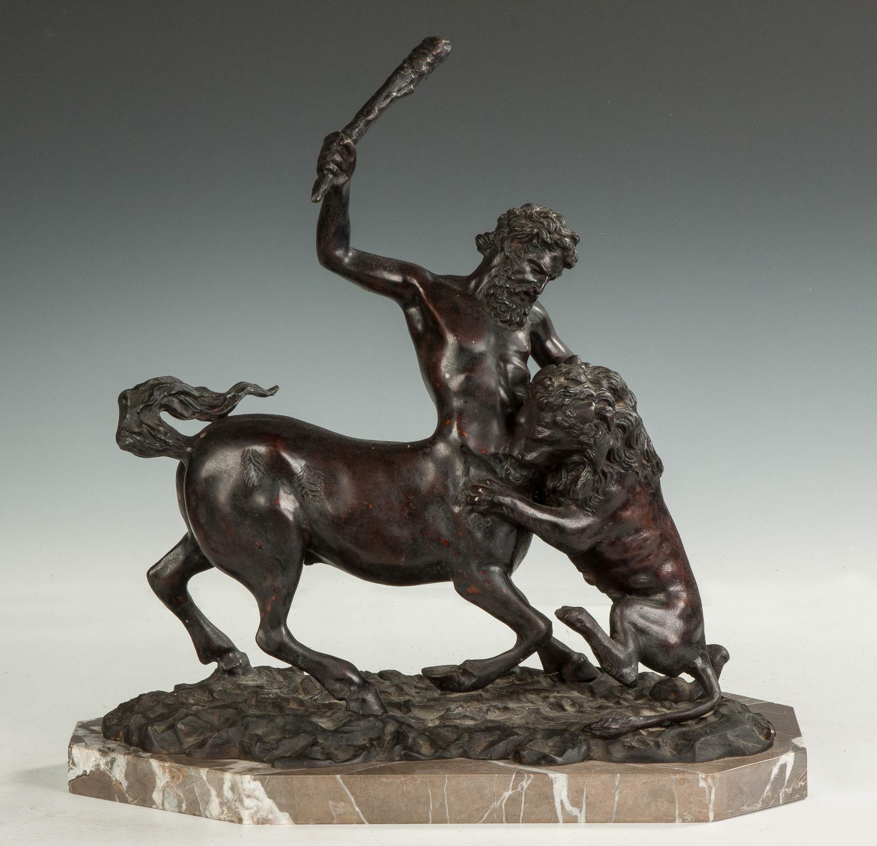 "The Hunt" Bronze Sculpture of Centaur & Lion | Cottone Auctions