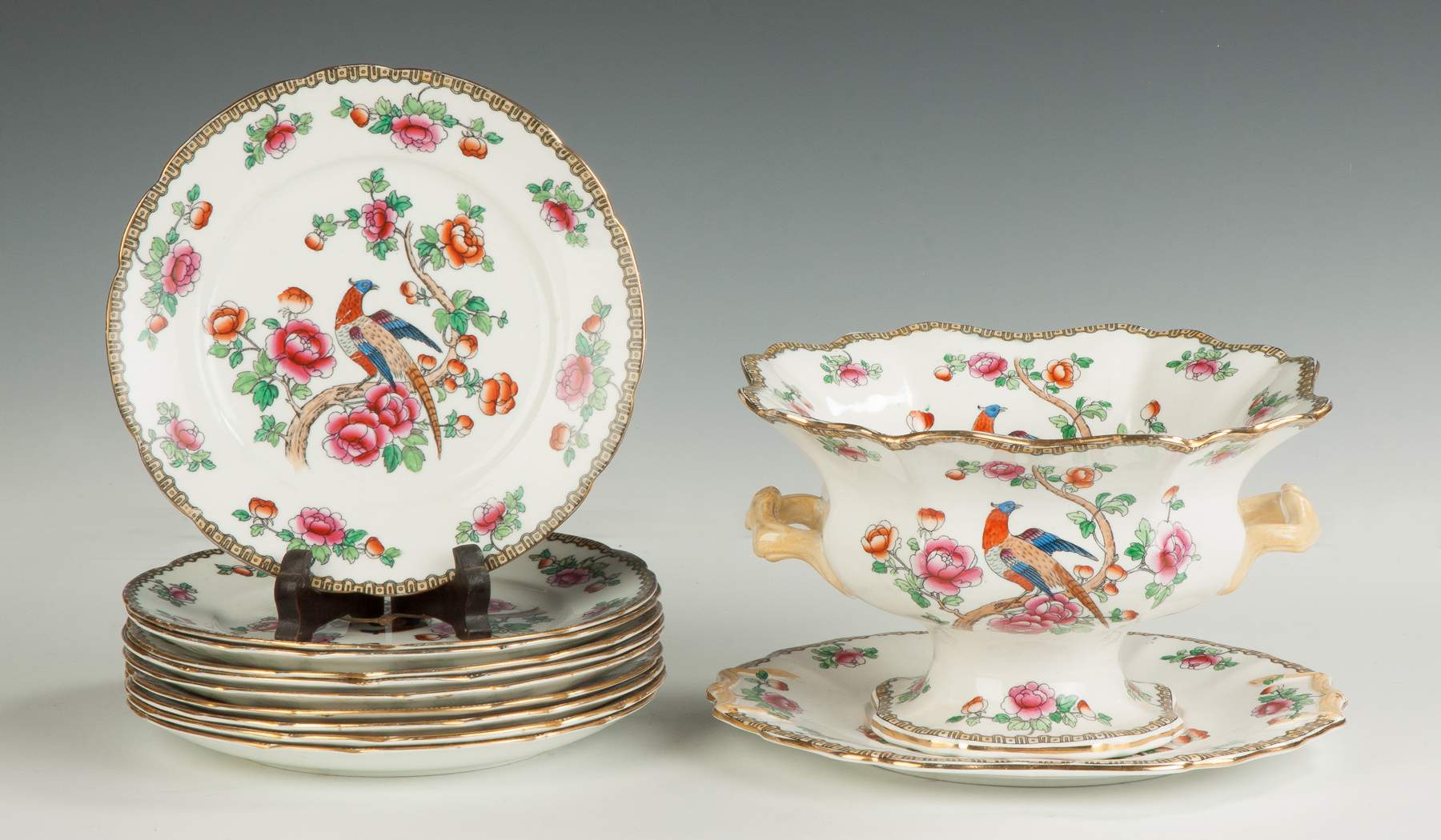 Whieldon Ware Pheasant Pattern Dessert Set | Cottone Auctions