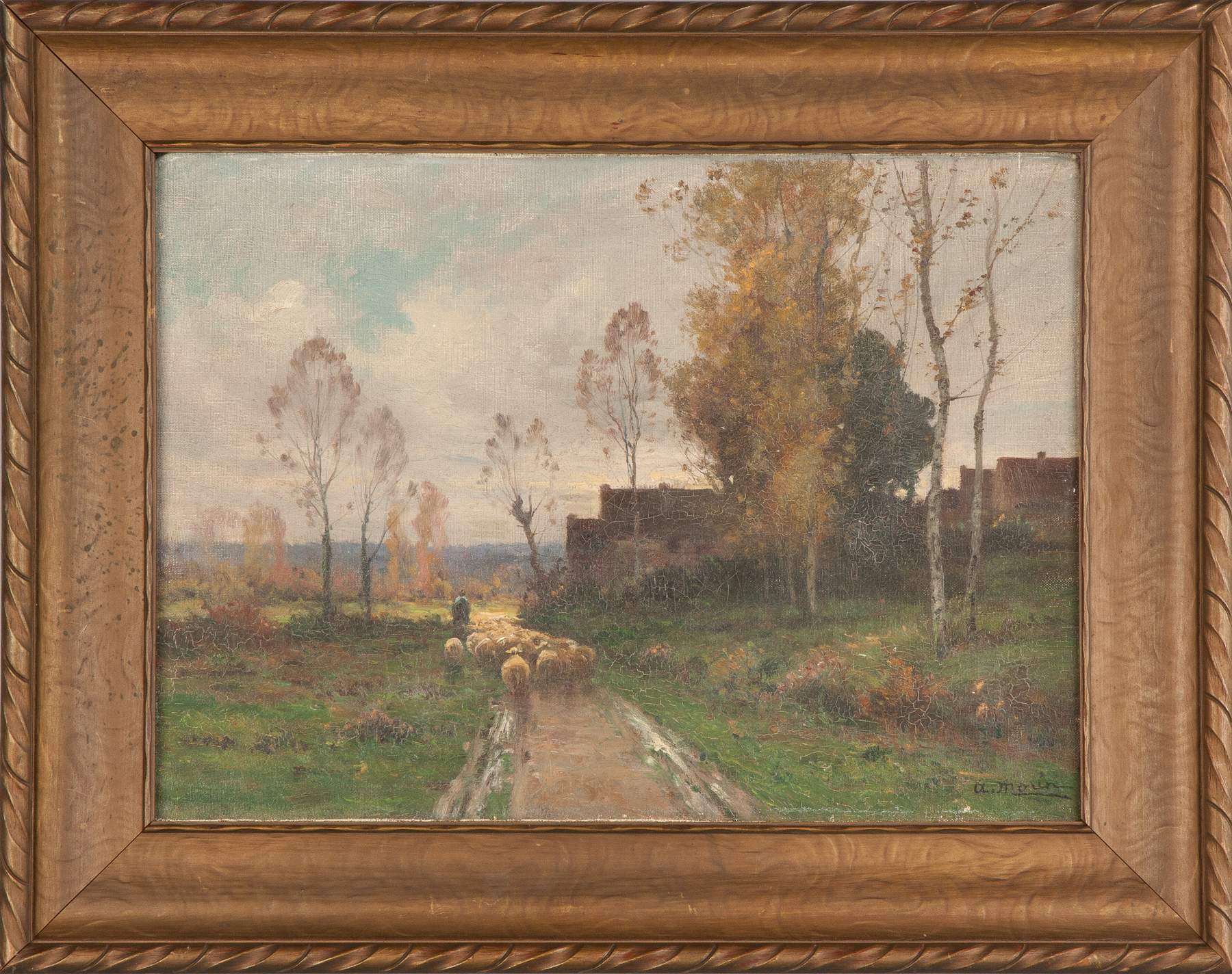 Adolphe Morin (French, 1841-1880) Landscape, Path with sheep | Cottone ...