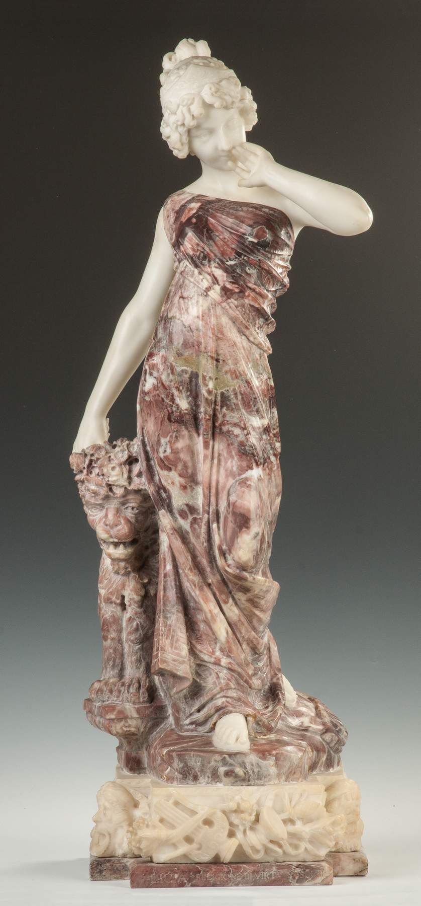 Carved Roux Marble Sculpture of a Robed Lady | Cottone Auctions