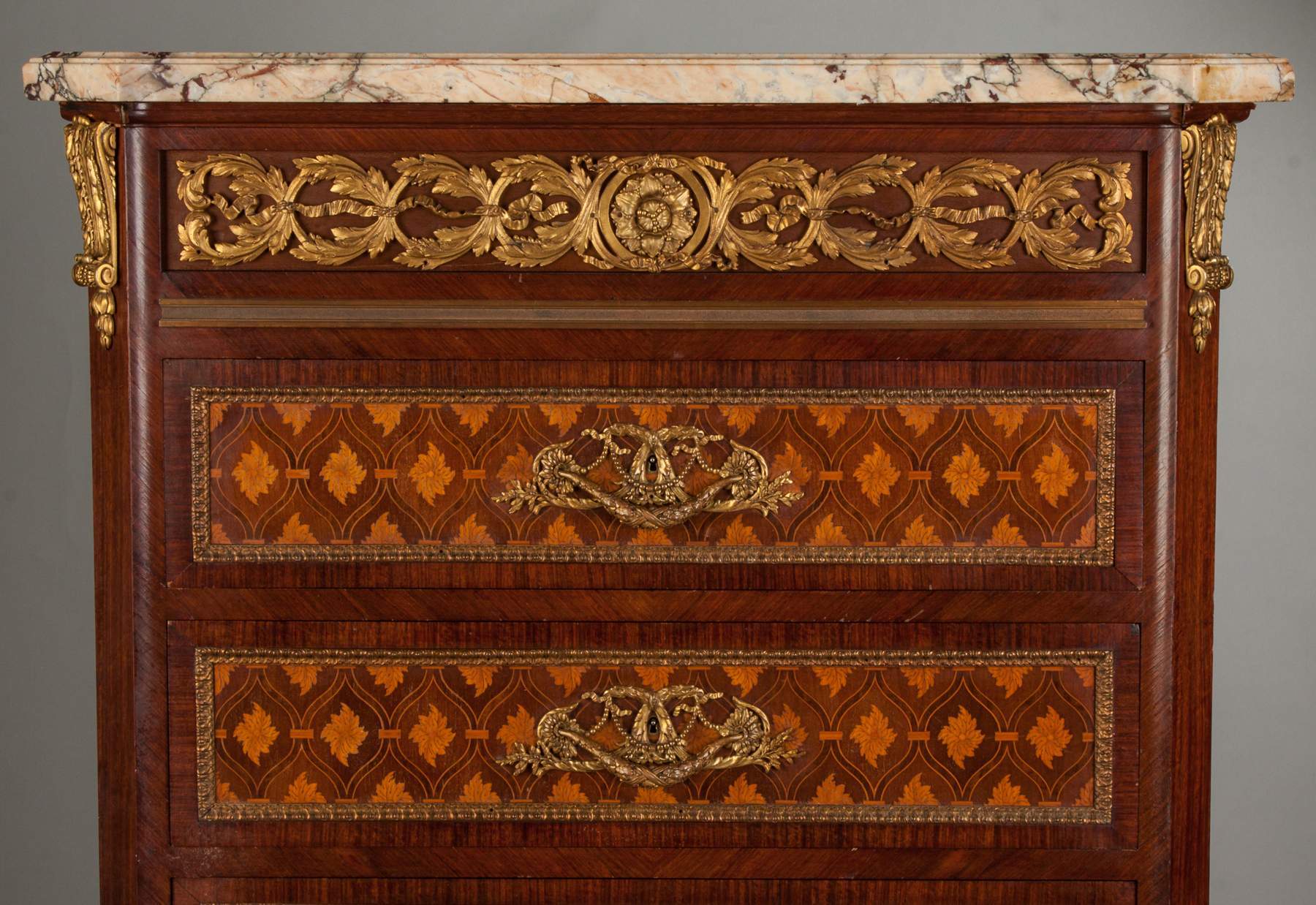 Fine Kingwood and Marquetry Inlay Six Drawer Chest with Gilt Bronze ...