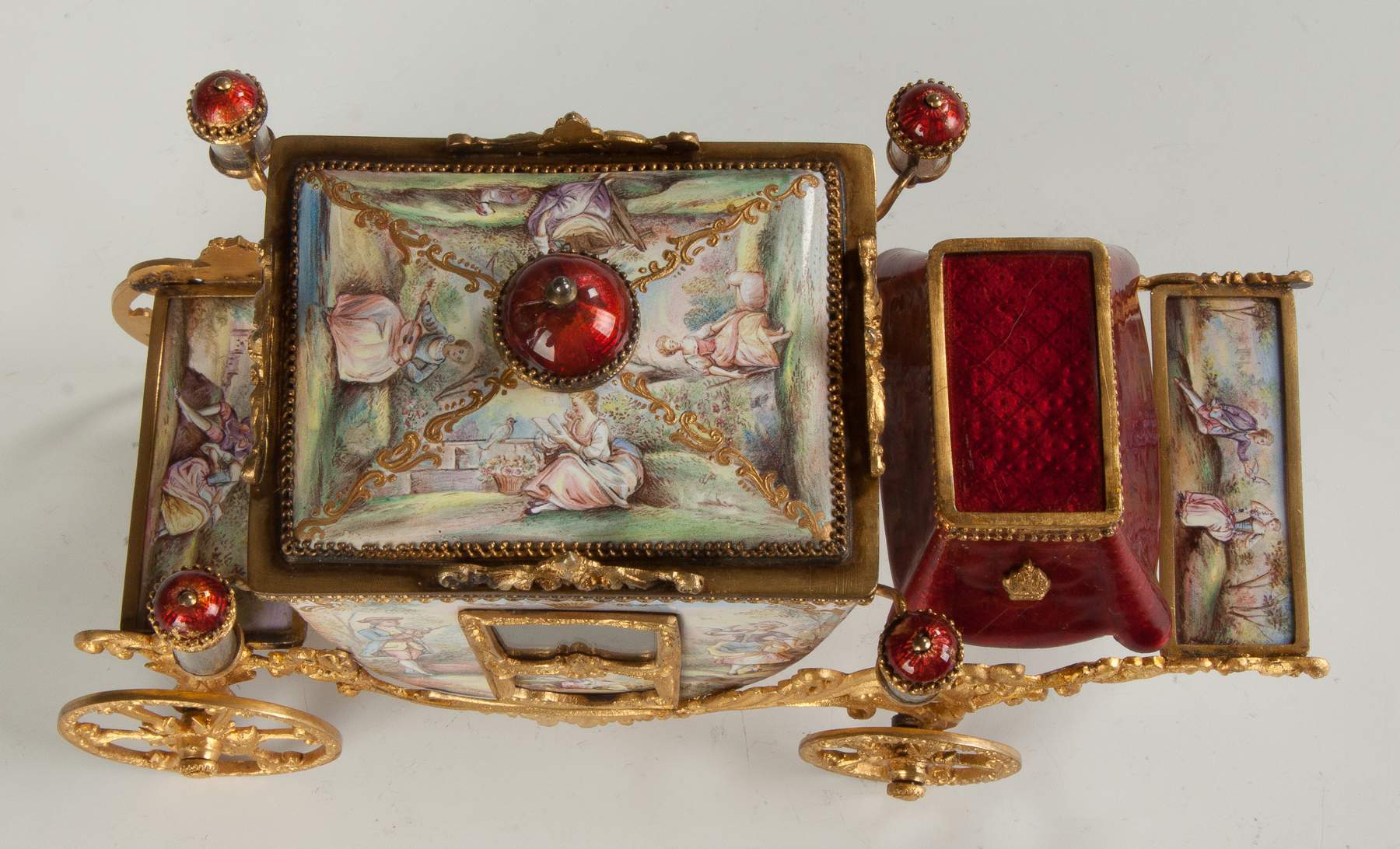 Fine French Hand Painted Enamel and Gilded Metal Coach | Cottone Auctions