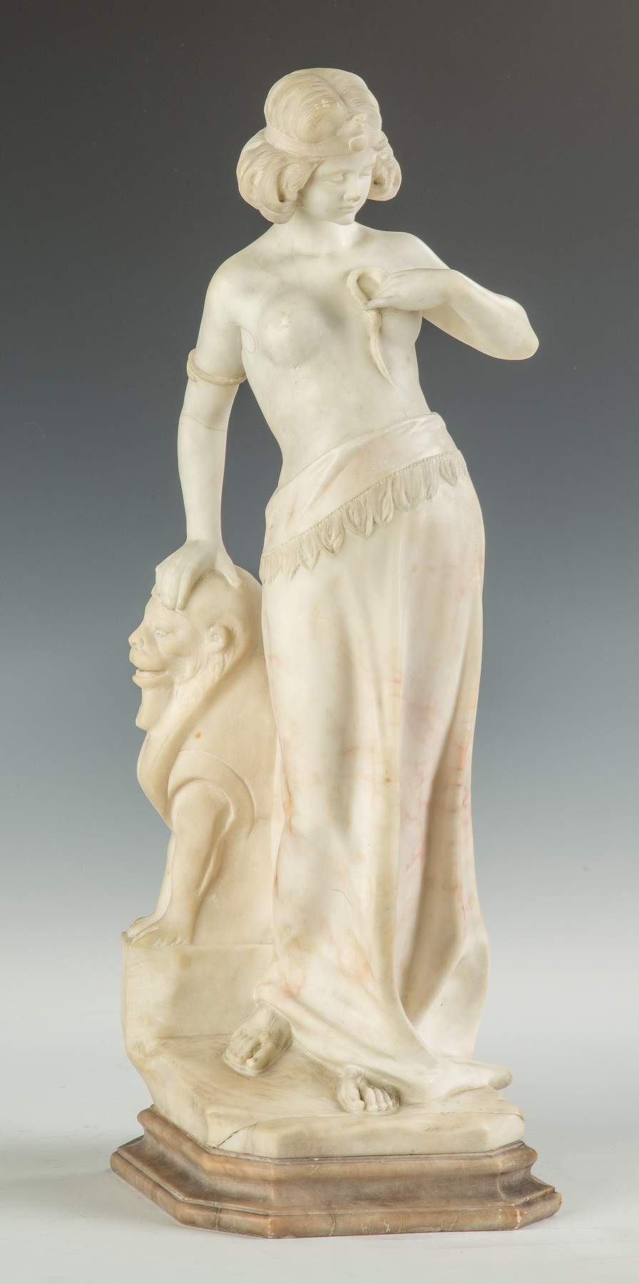 Alabaster Sculpture of a Middle Eastern Lady with Lion | Cottone Auctions