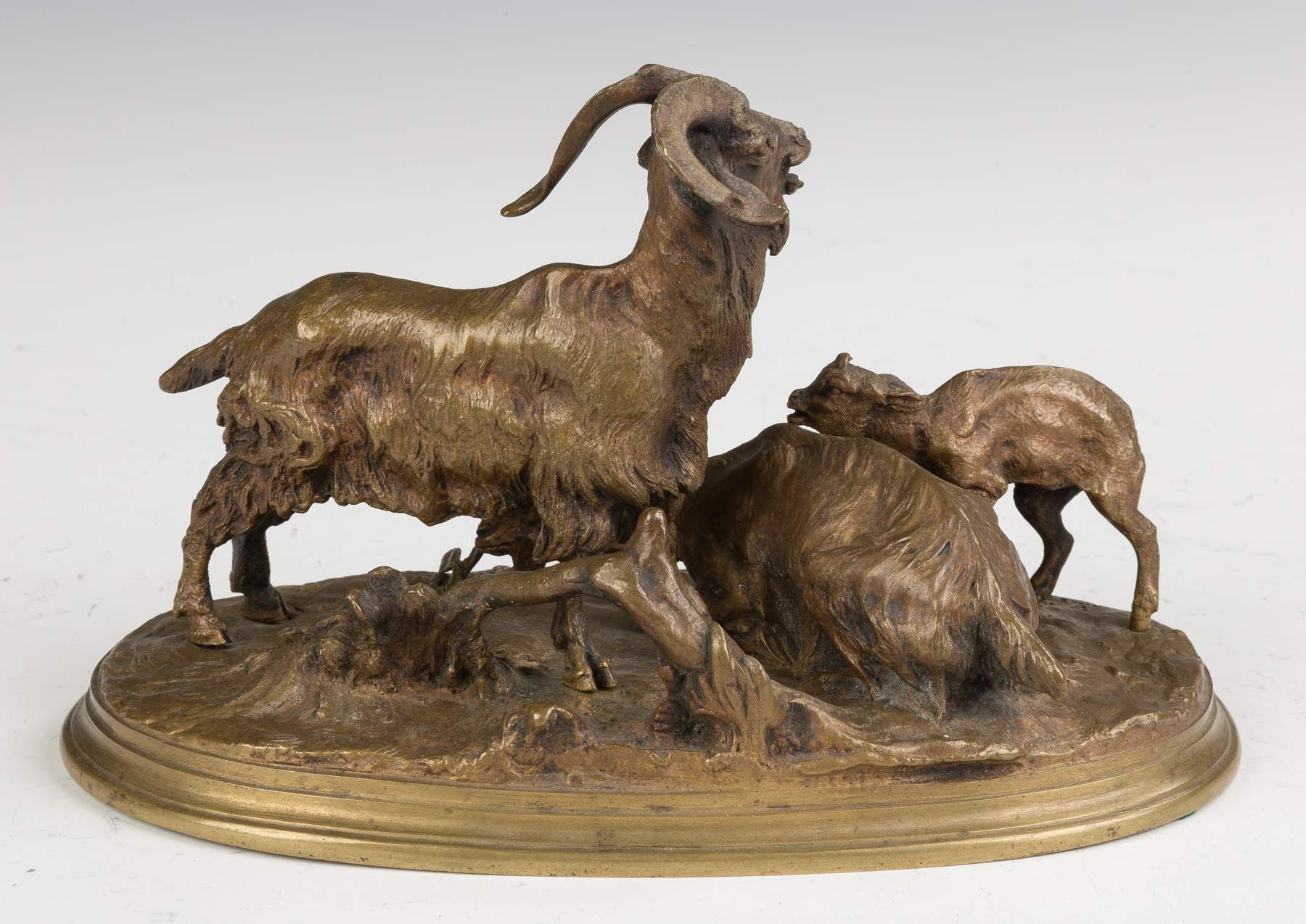 Pierre Jules (PJ) Mene (French, 1810-1879) Bronze Mountain Goats ...