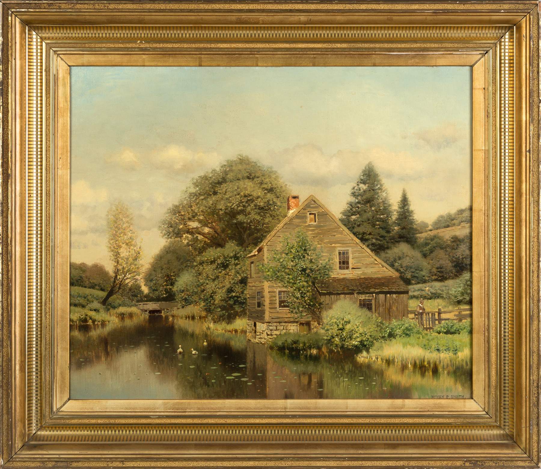 Henry Pember Smith (American, 1854-1907) Cottage near Stream with ...