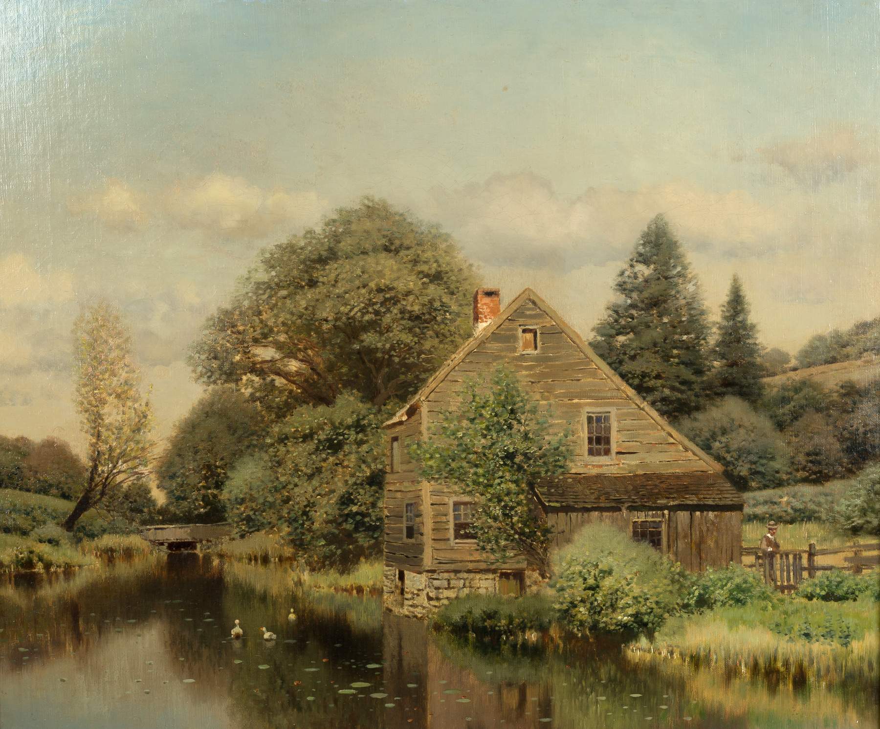 Henry Pember Smith (American, 1854-1907) Cottage near Stream with ...