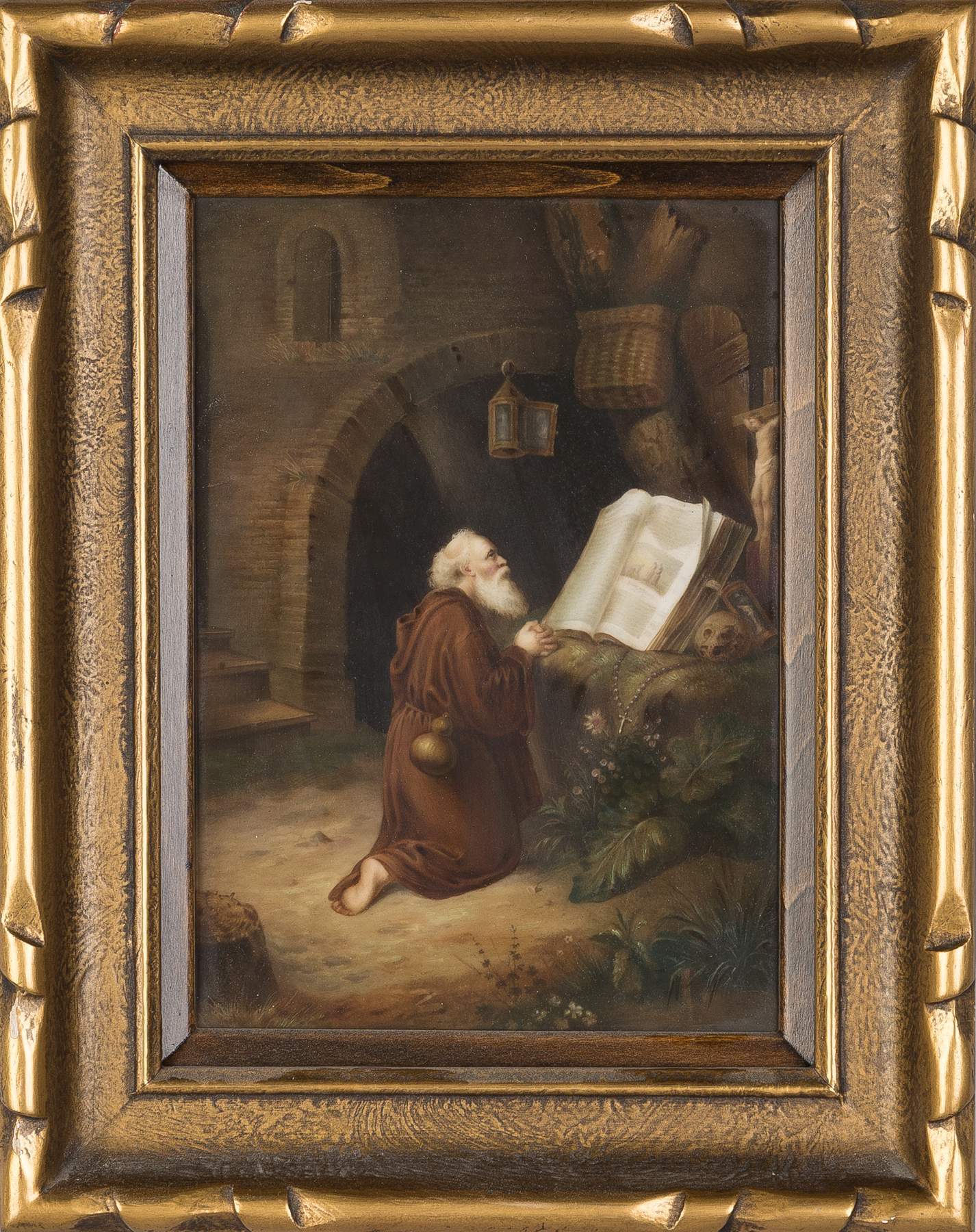 Painting on Porcelain, Monk reading book | Cottone Auctions