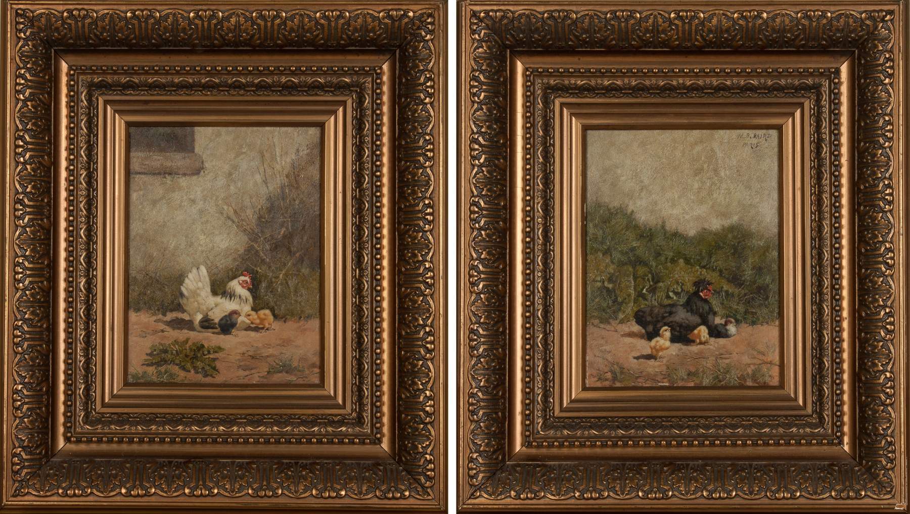 Two William Baptiste Baird (American, 1847-1917) Hen with Chick ...