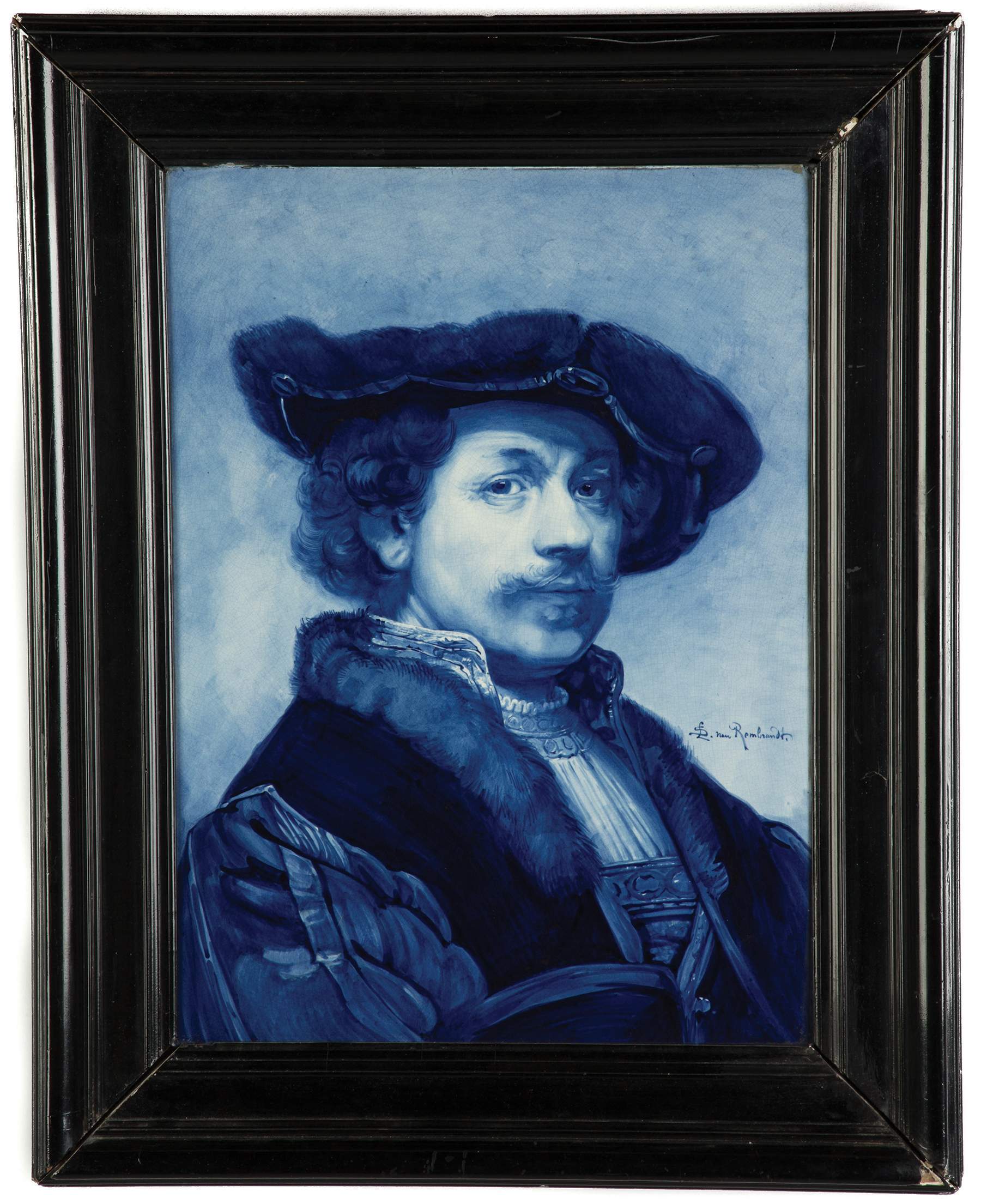 Delft Painting on Tile, Portrait of Rembrandt | Cottone Auctions