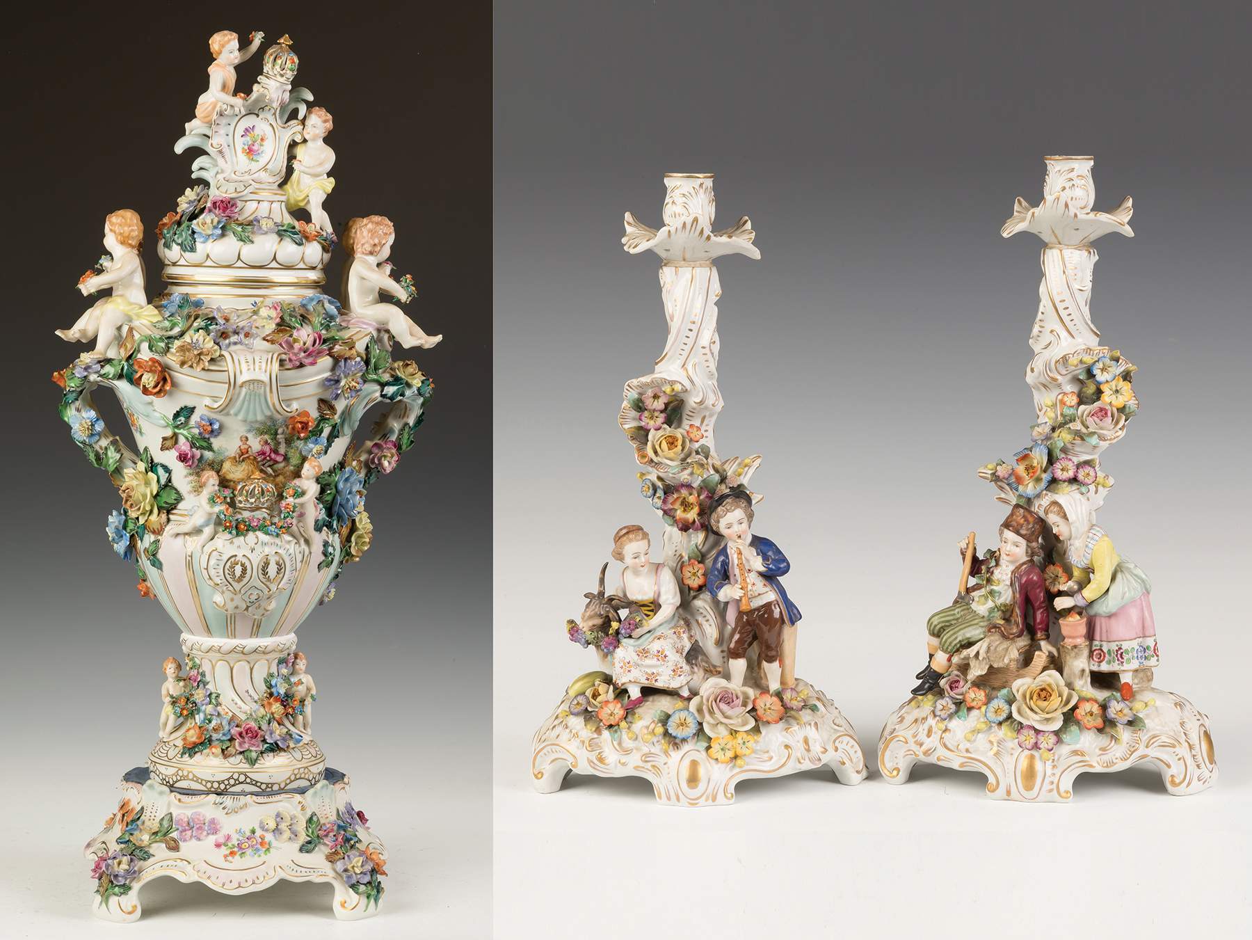 Dresden Urn and Candlesticks | Cottone Auctions