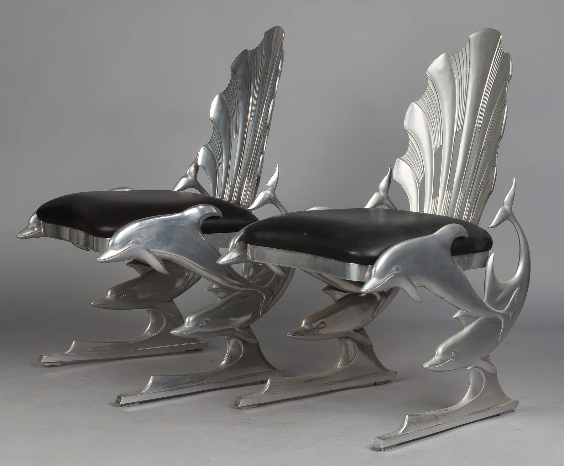 Ray Lewis, Pair of Cast Aluminum Dolphin Chairs | Cottone Auctions