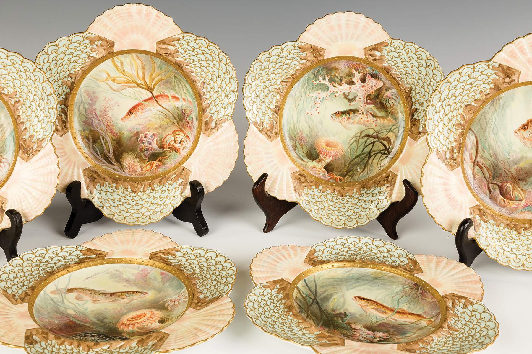 Edwin Bodley Porcelain Plates with Aquatic Theme | Cottone Auctions