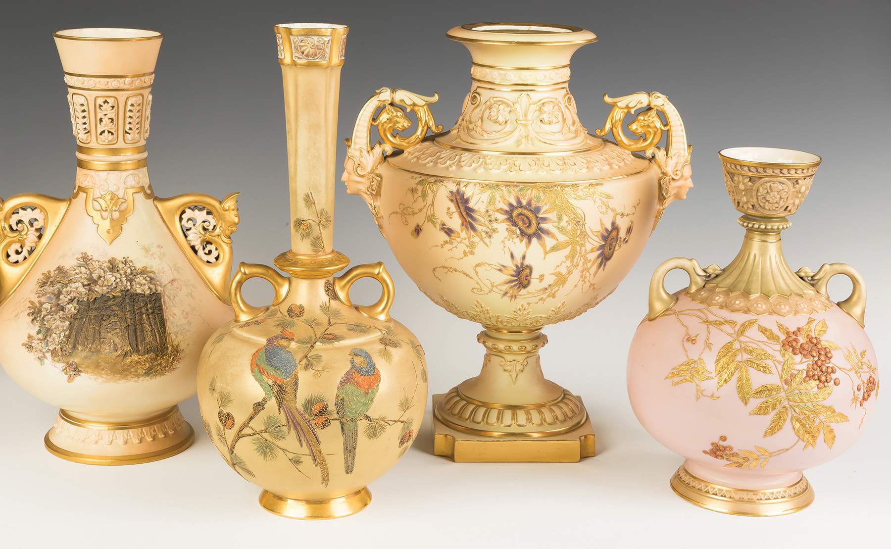 Group of Four Royal Worcester Hand Painted and Enameled Vases | Cottone ...