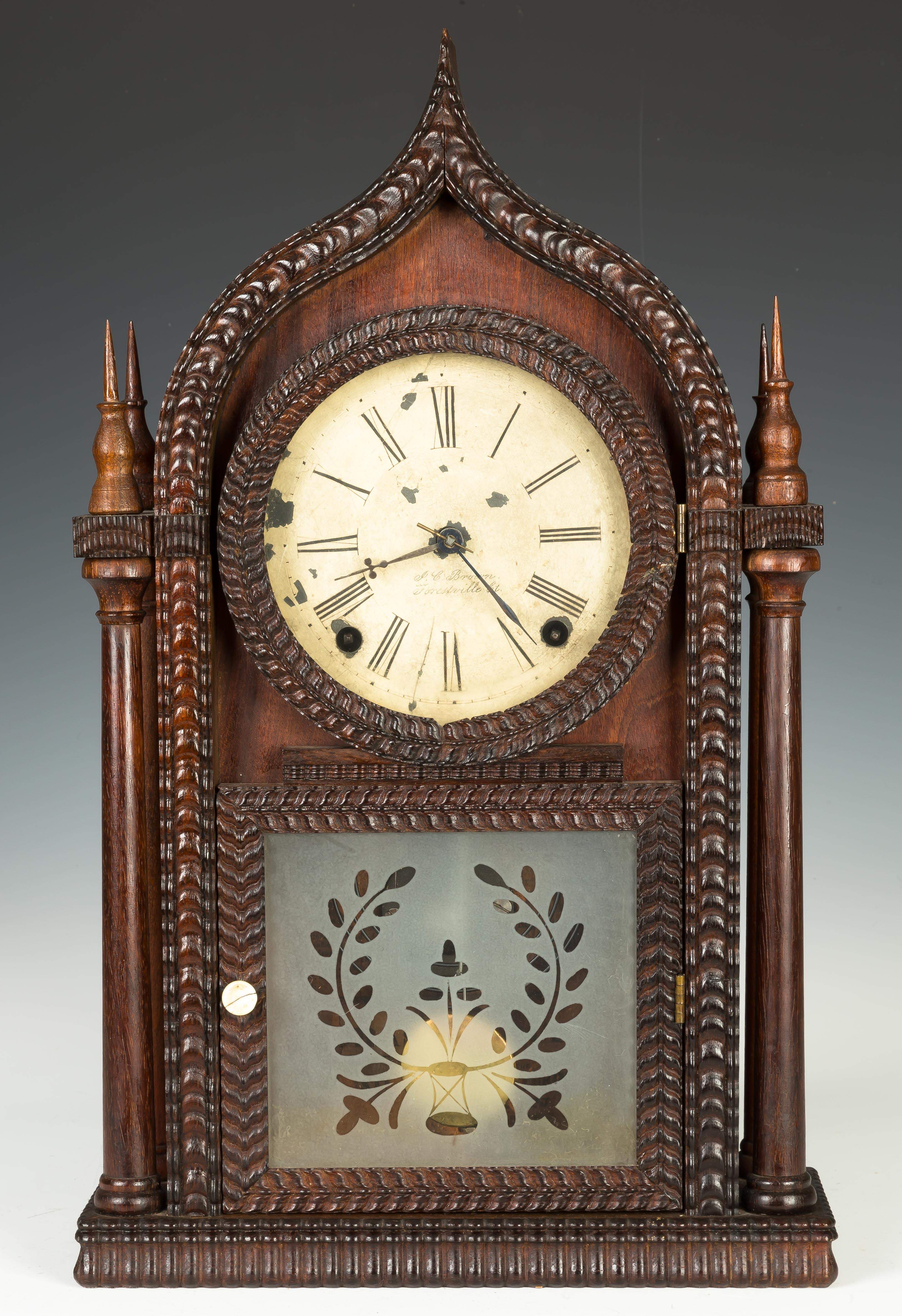 J.C. Brown Ripple Front Gothic Four Steeple Shelf Clock | Cottone Auctions
