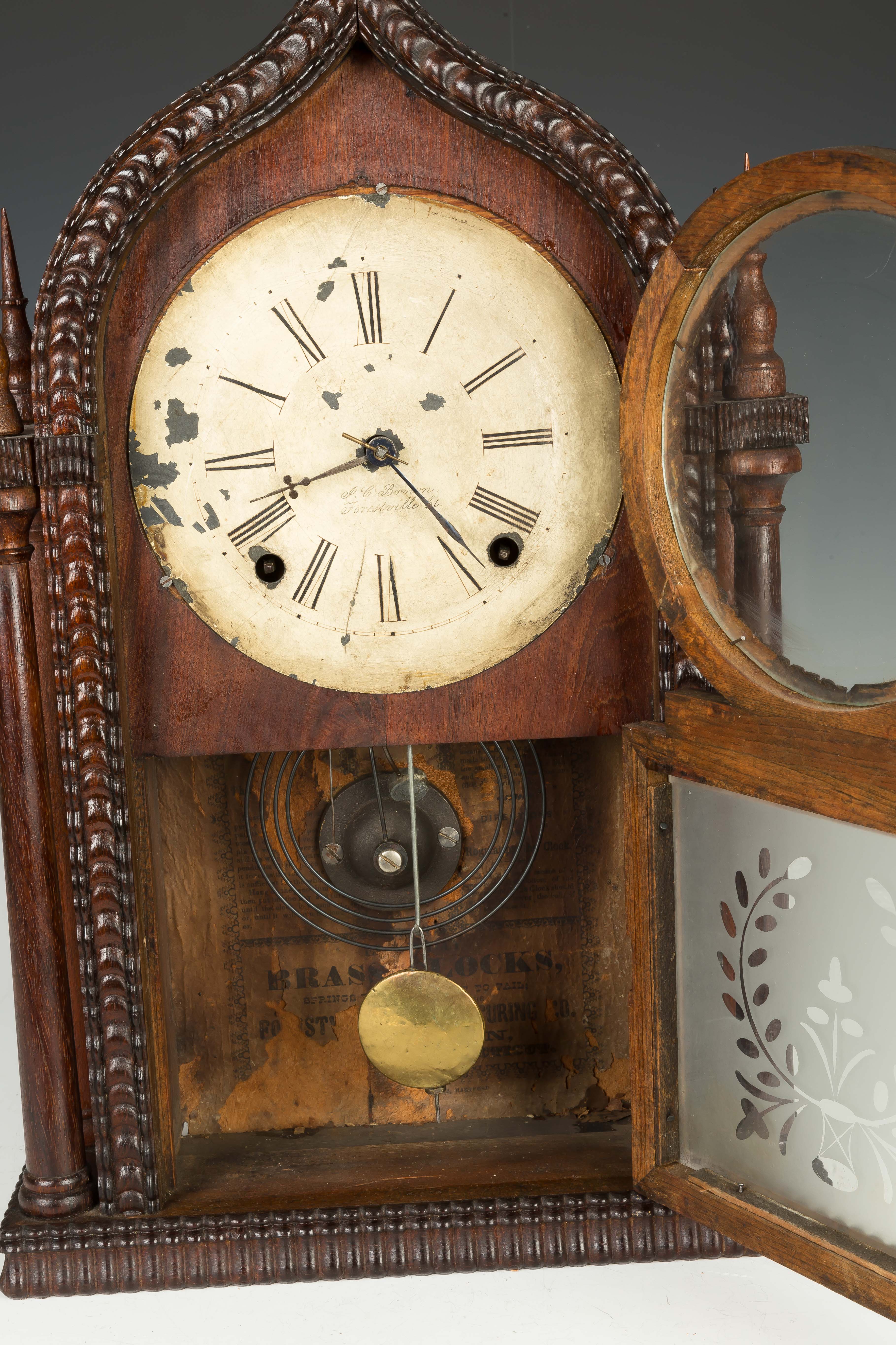 J.C. Brown Ripple Front Gothic Four Steeple Shelf Clock | Cottone Auctions