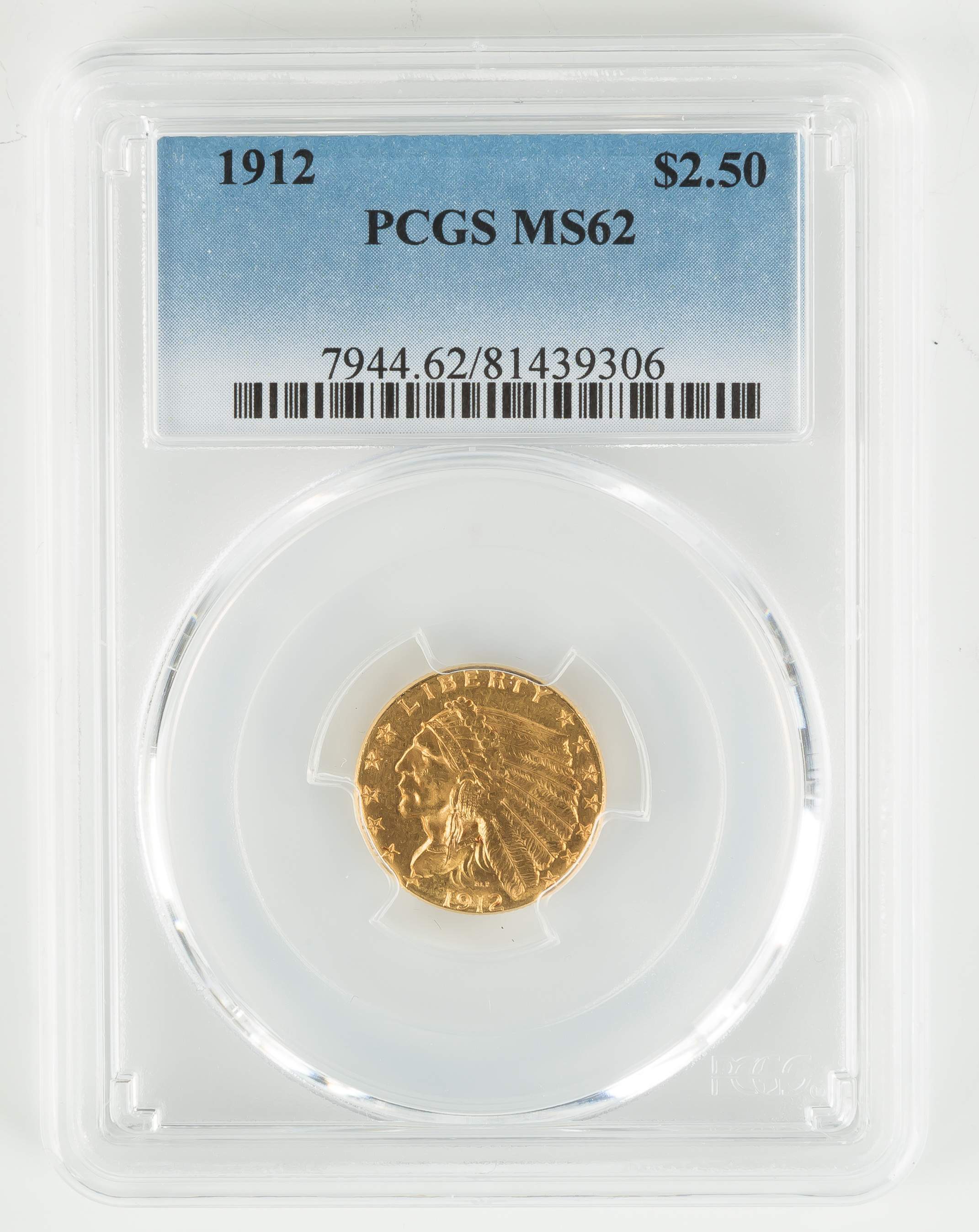 1912 Two and a Half Dollar Indian Head Gold Coin | Cottone Auctions