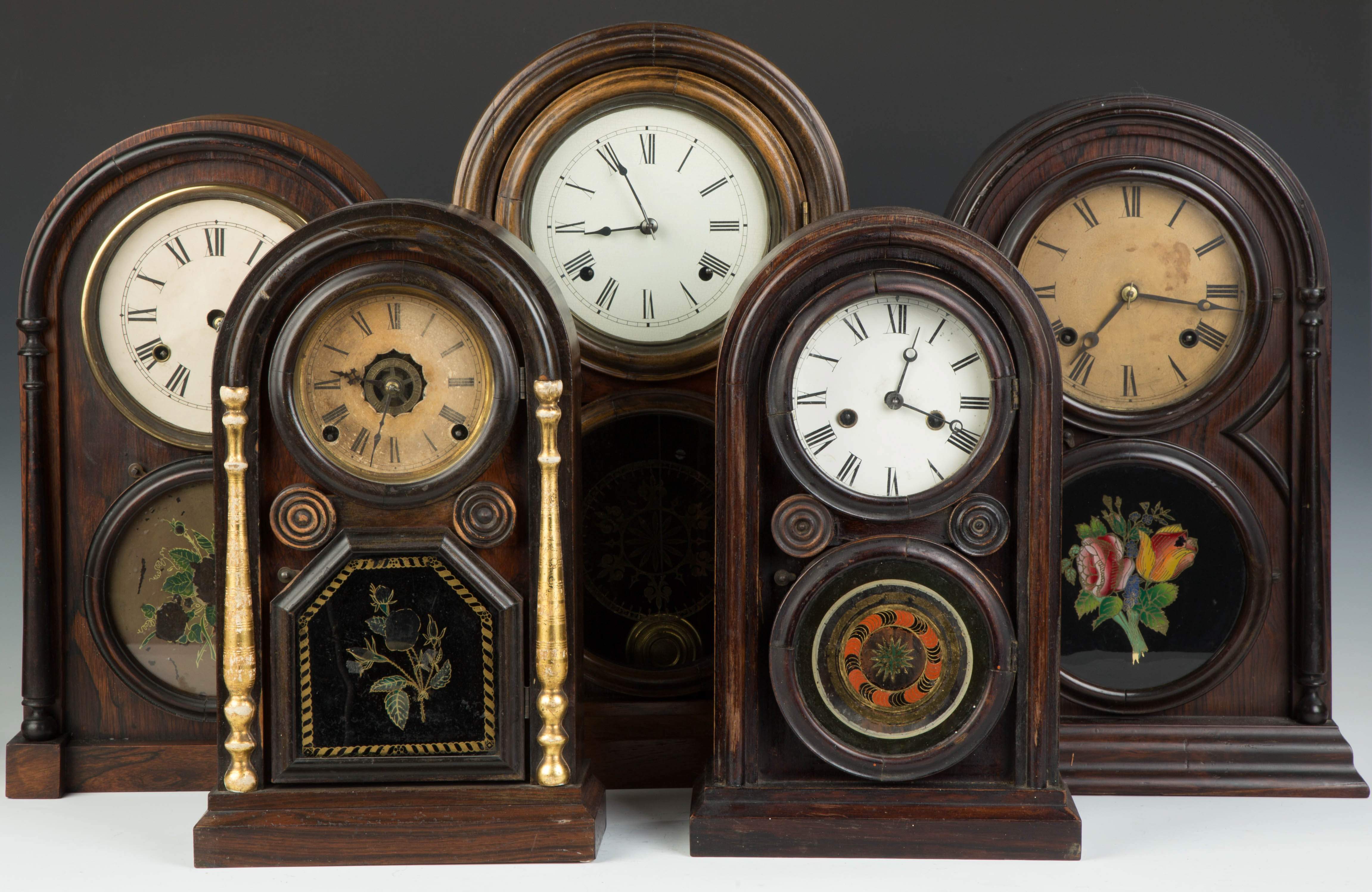 Five Round Top Shelf Clocks | Cottone Auctions