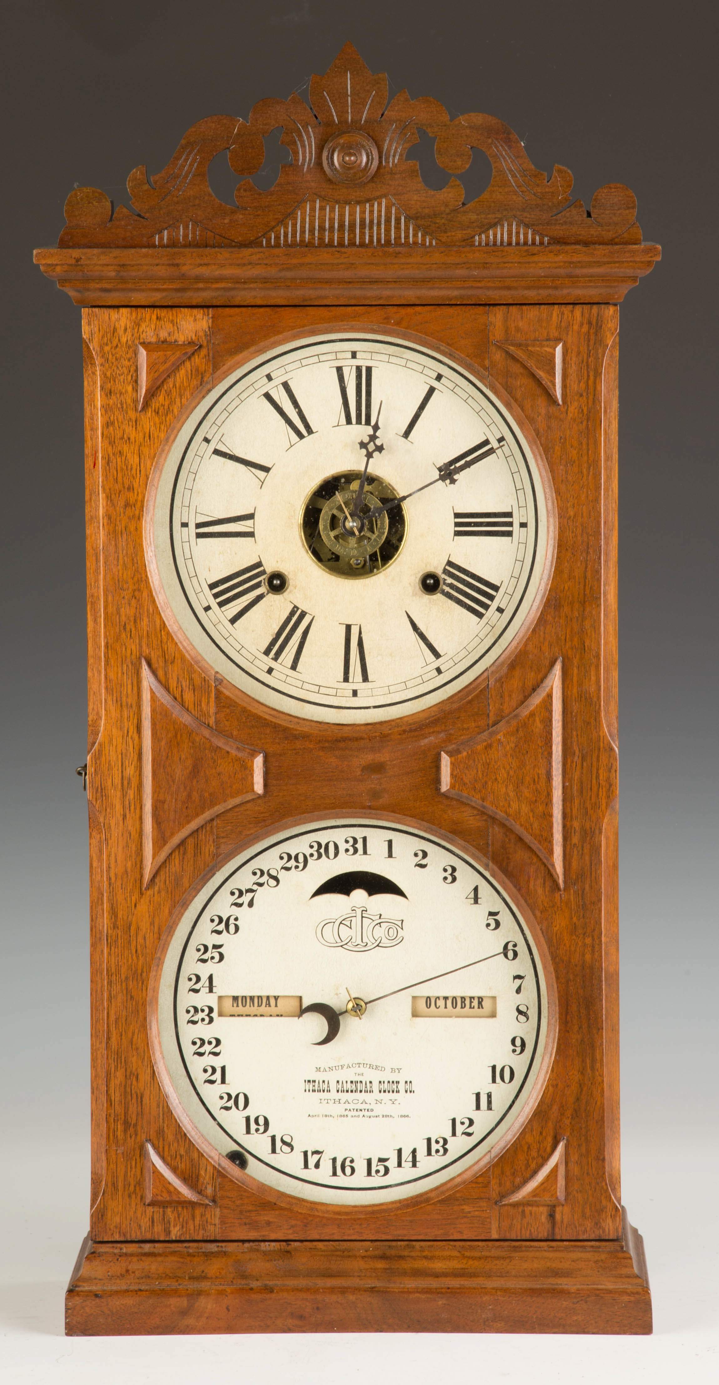 Ithaca Double Dial Calendar Shelf Clock | Cottone Auctions