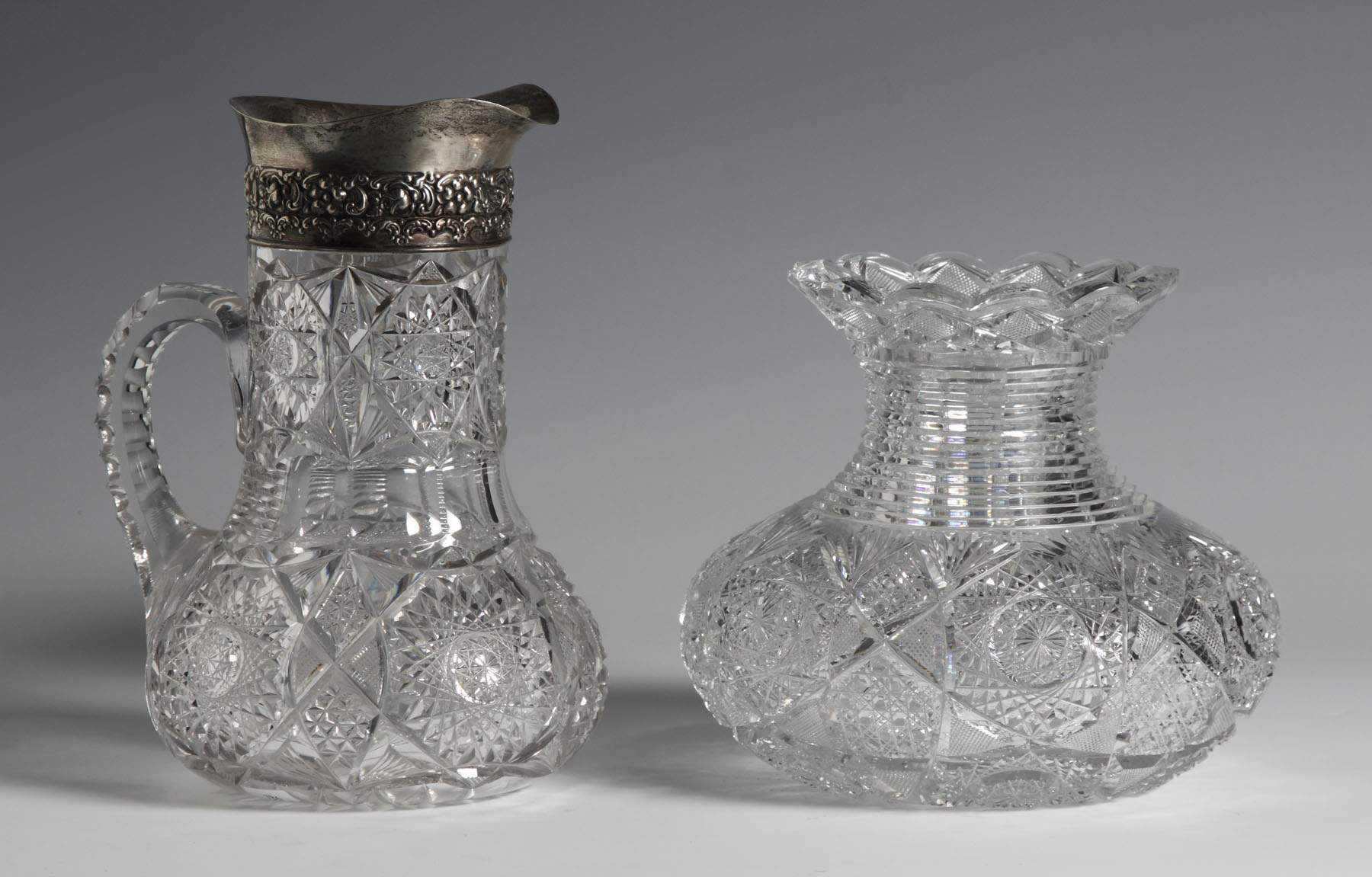 Brilliant Period Cut Glass Water Pitcher & Vase | Cottone Auctions