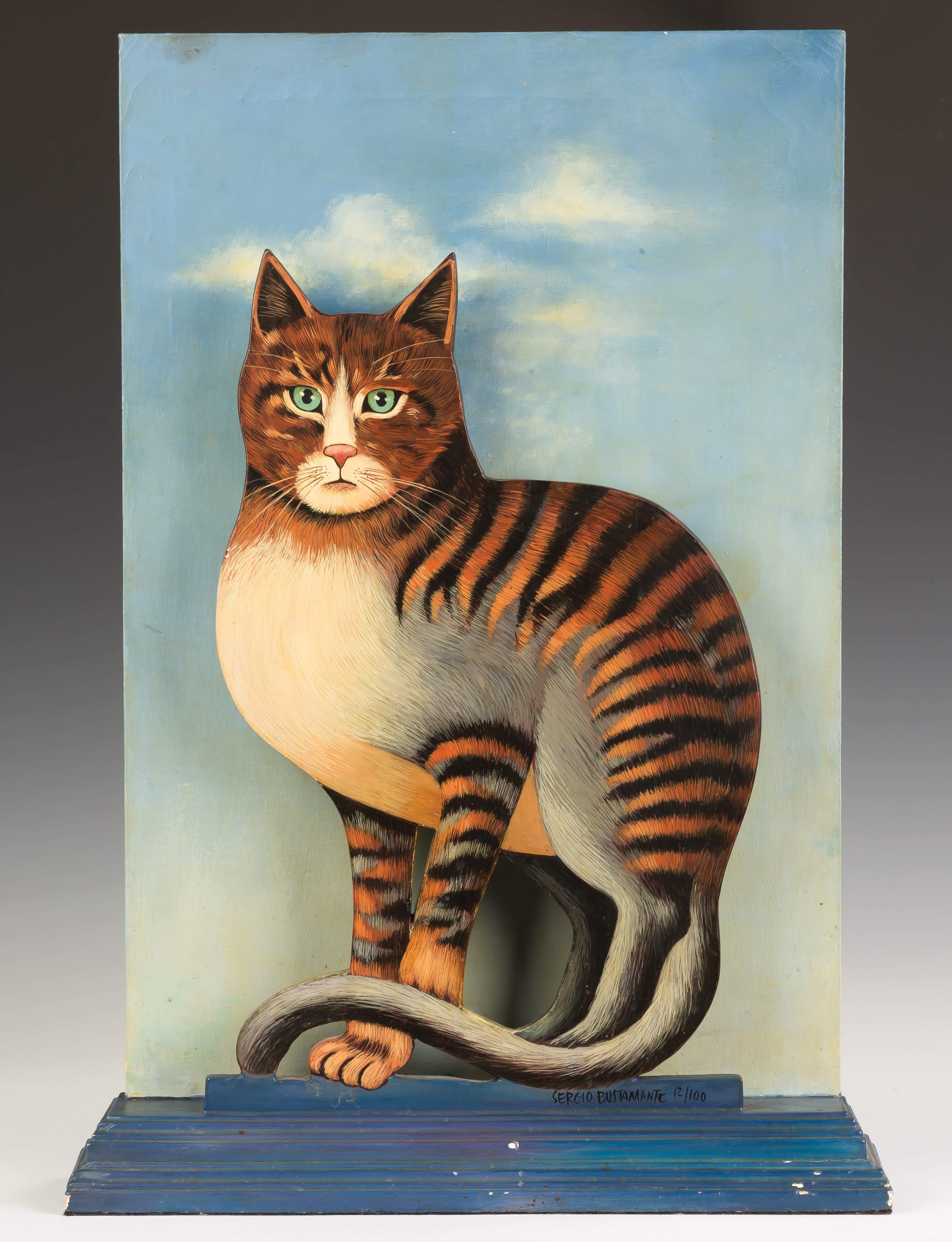 Sergio Bust A. Mante (Mexican) Painting of a Cat | Cottone Auctions