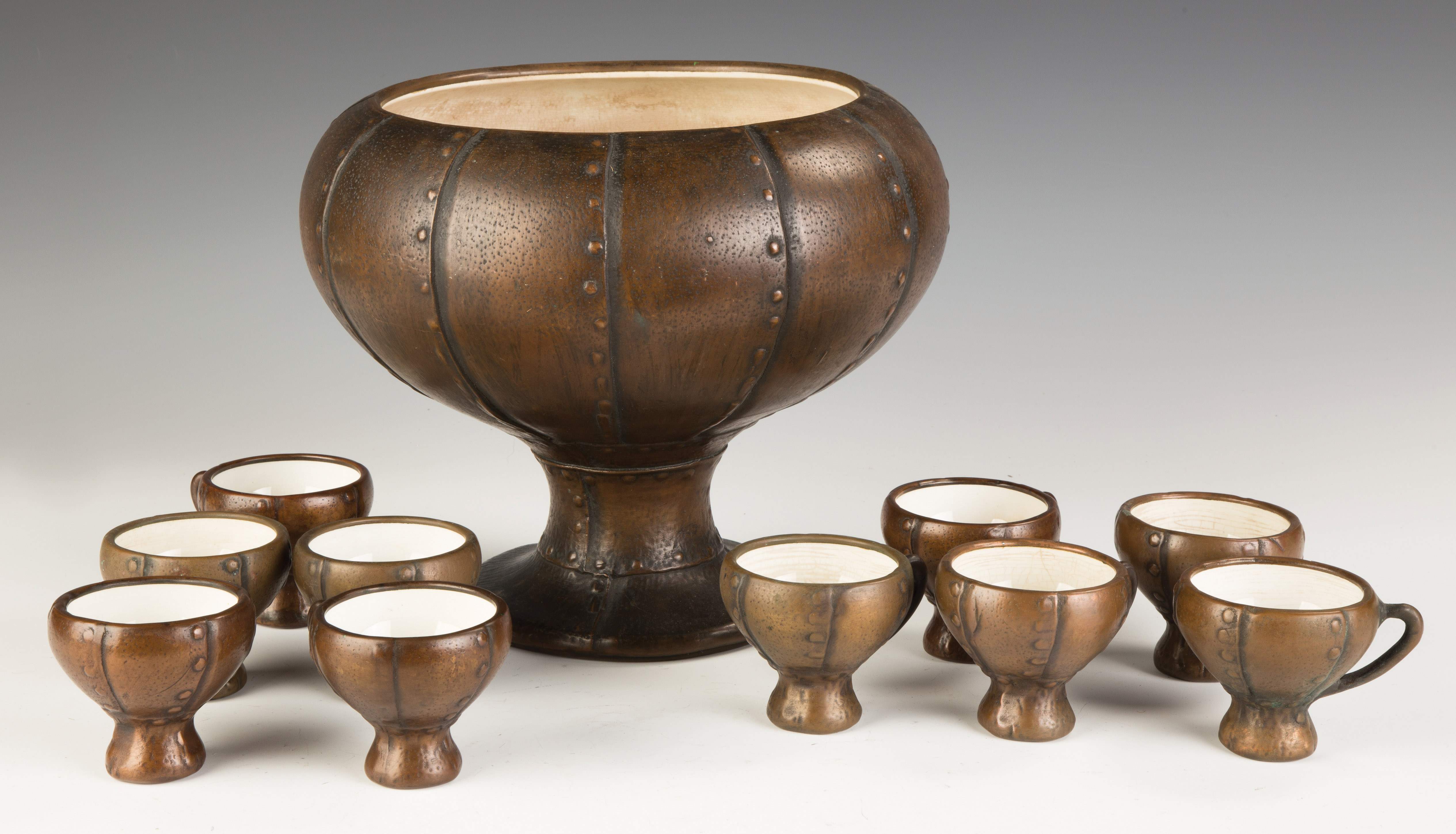 Clewell Art Pottery and Copper Clad Punch Bowl Set | Cottone Auctions