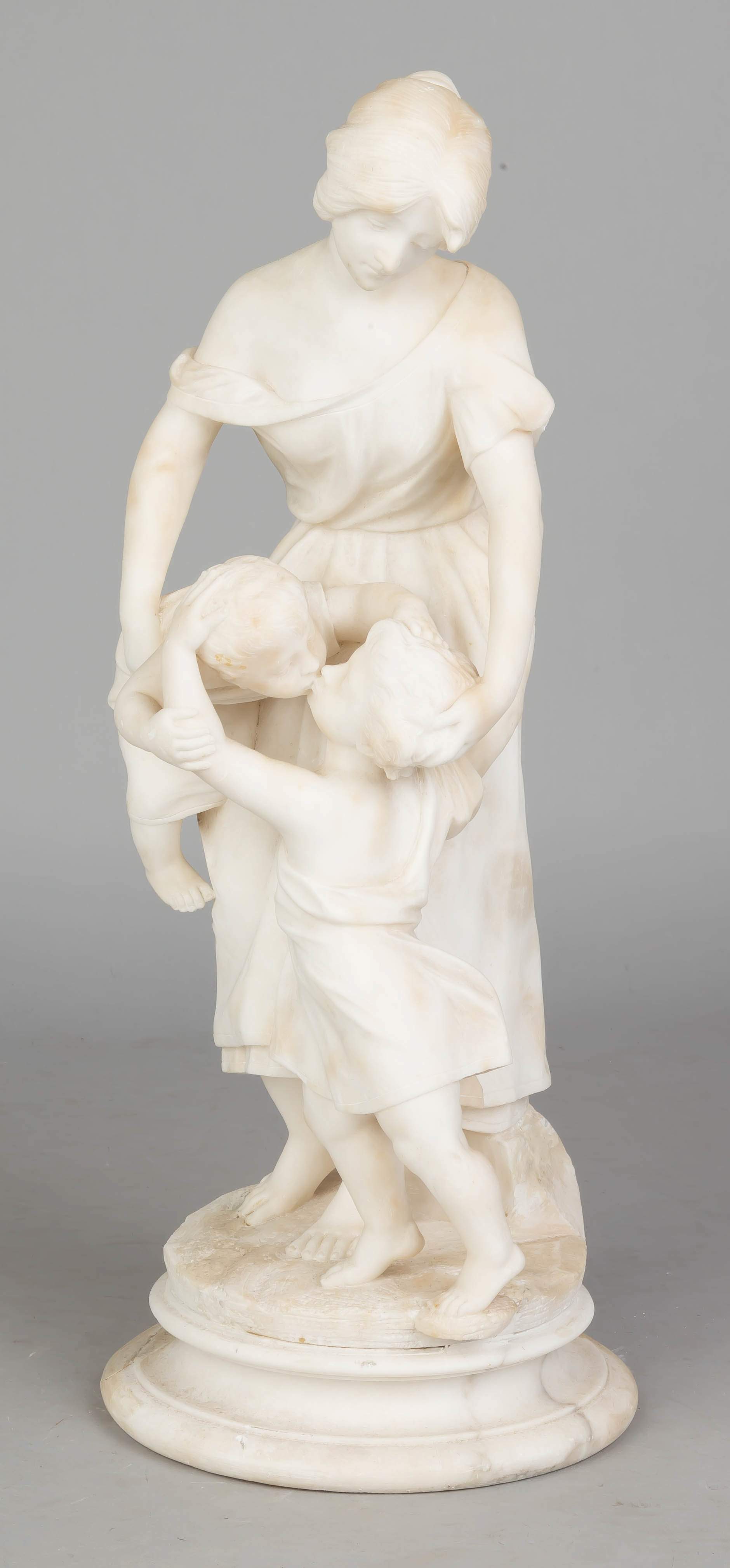 Alabaster Sculpture of A Mother and Two Children | Cottone Auctions