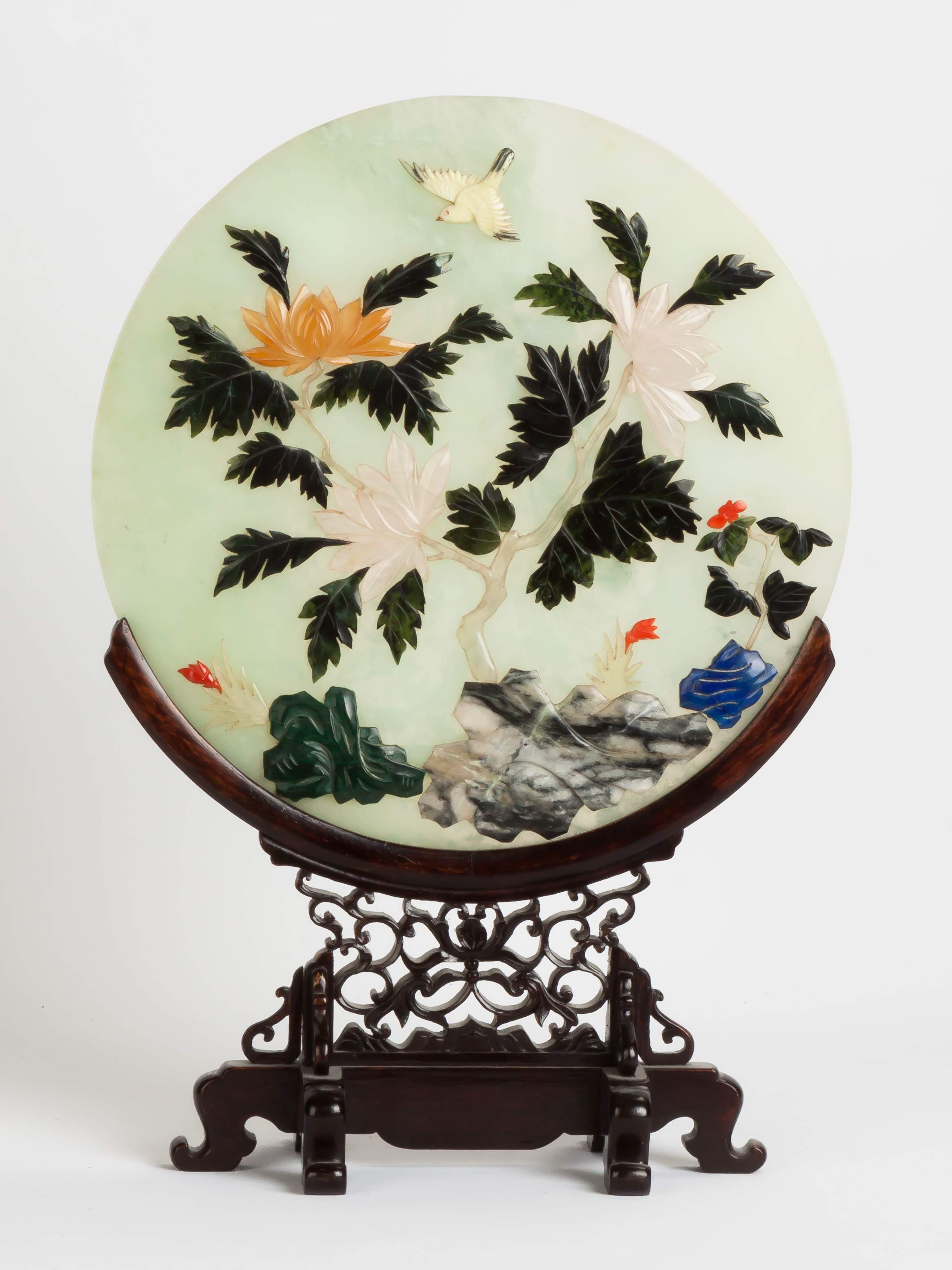 Chinese Jade & Hardstone Disc & Stand | Cottone Auctions