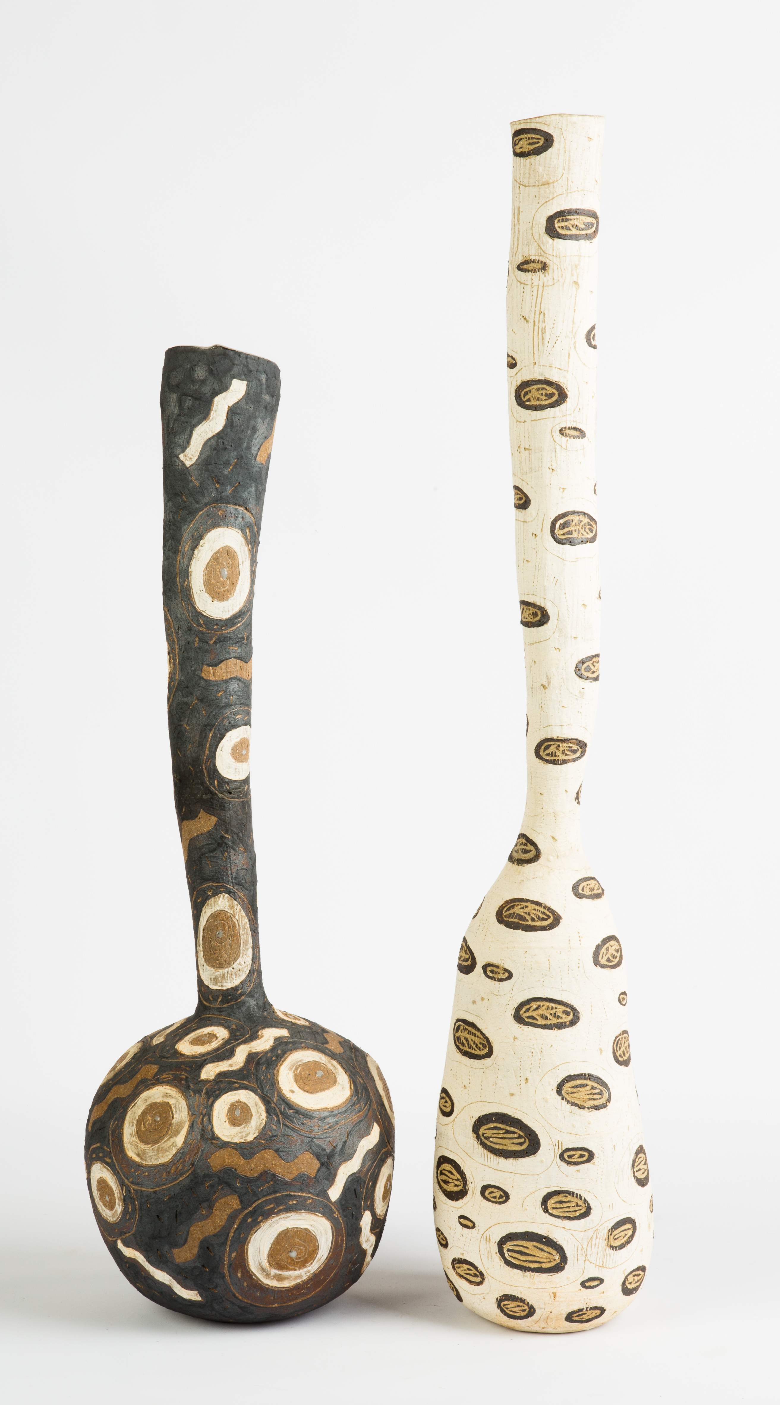 Carol Townsend (American, B. 1948) Two White Skinmorph Series Vases ...