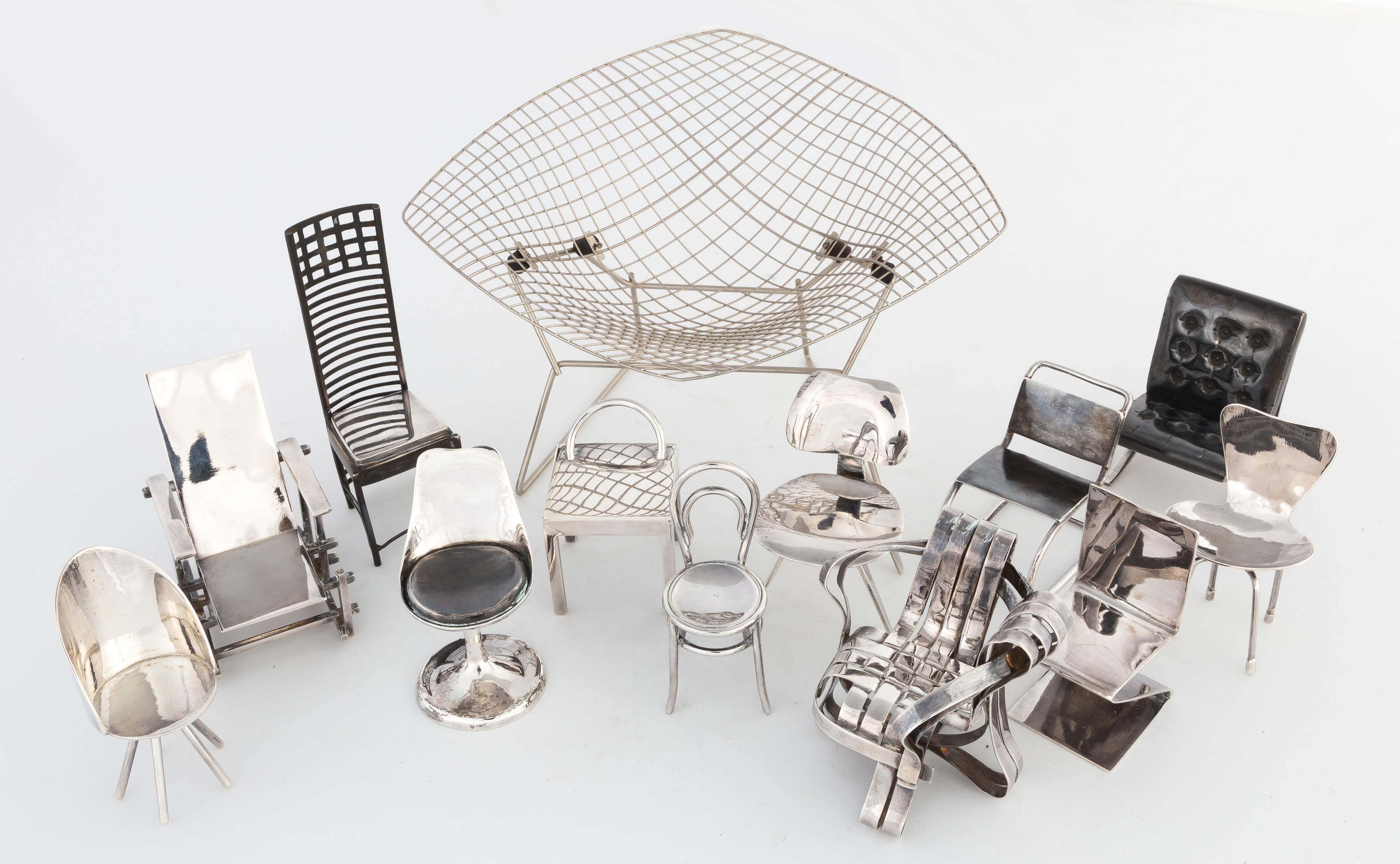Collection of Modern Design Sterling Silver Miniature Chairs | Cottone ...