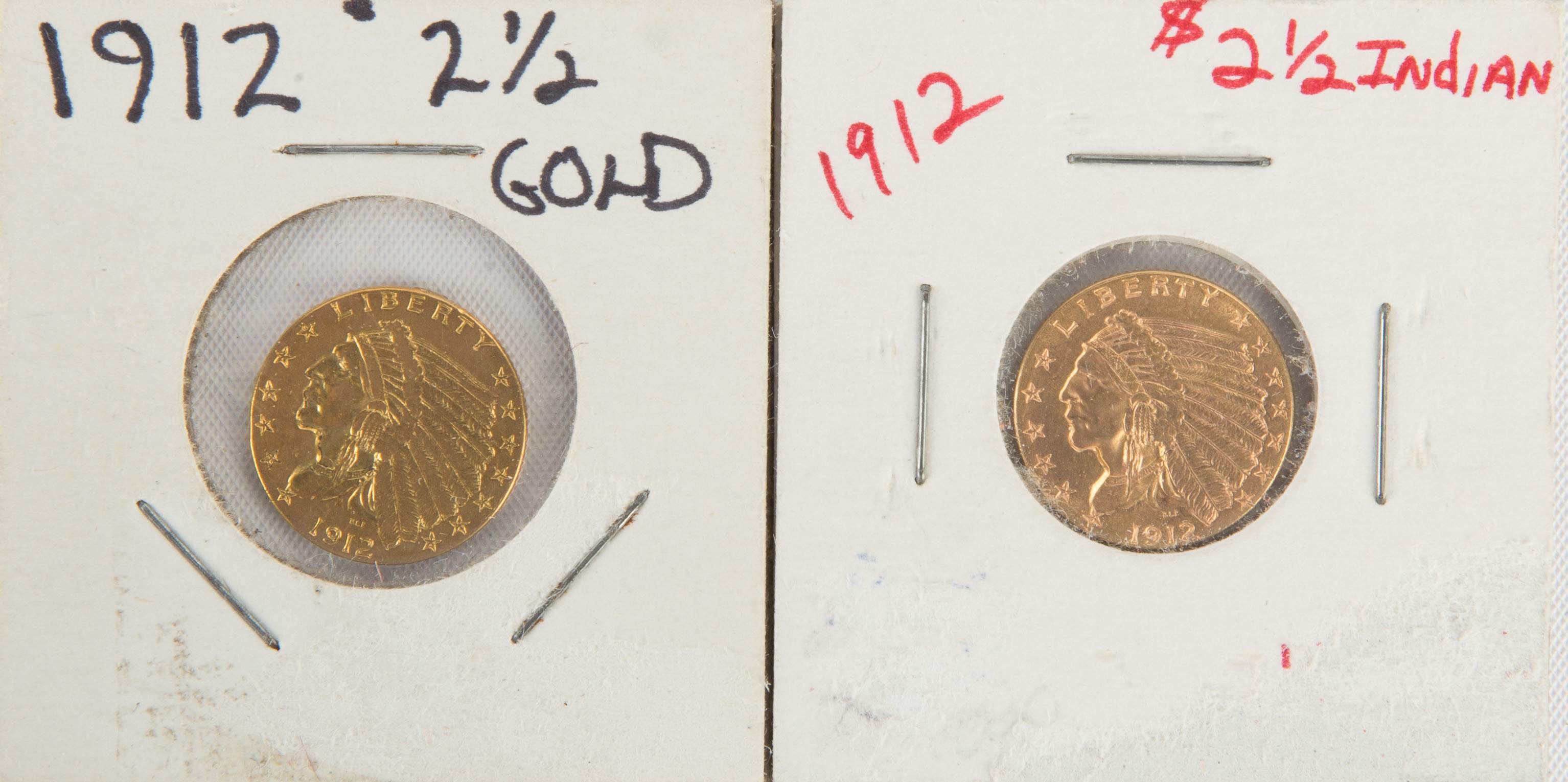 Two 1912 Indian Head $2.50 Gold Coins | Cottone Auctions