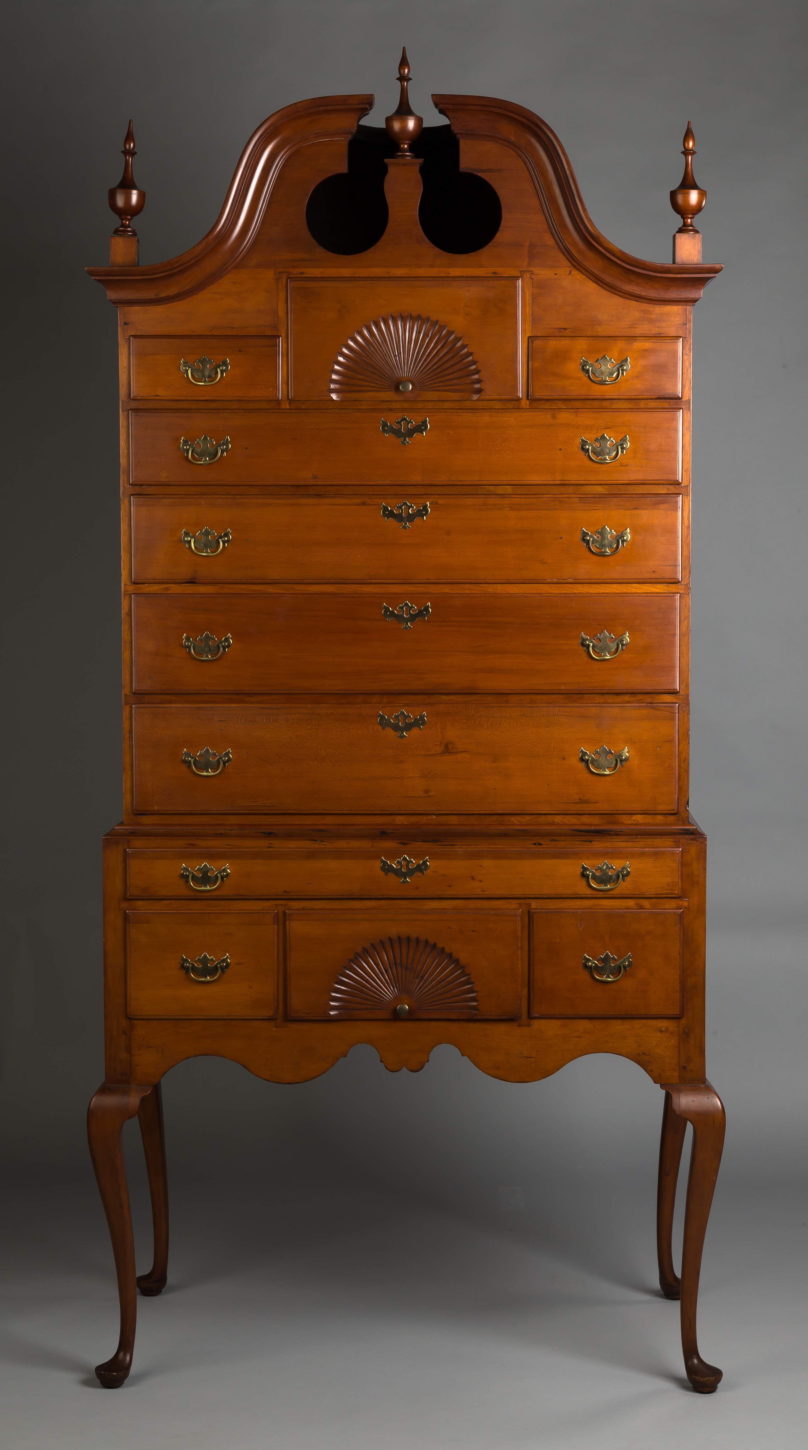 New England Queen Ann Fan Carved Highboy | Cottone Auctions
